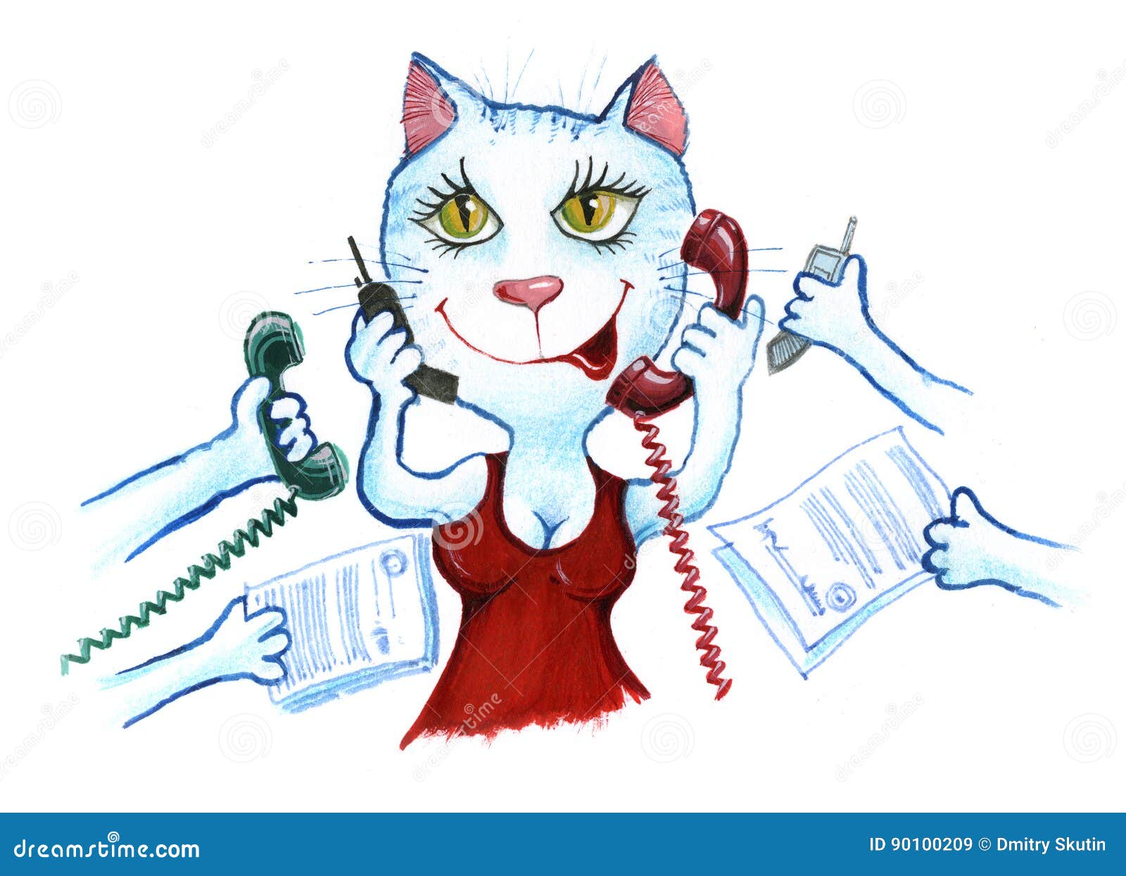 Cat Businessman in the Office Telephone. Stock Illustration ...