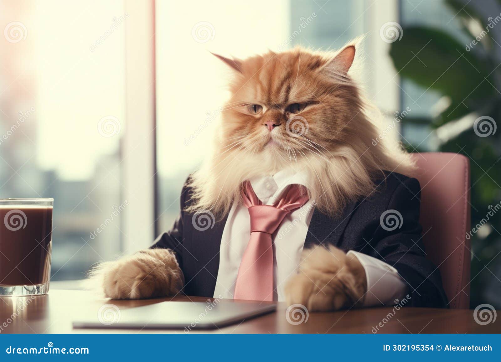 Cat Businessman in a Suit at His Desk Stock Illustration - Illustration ...
