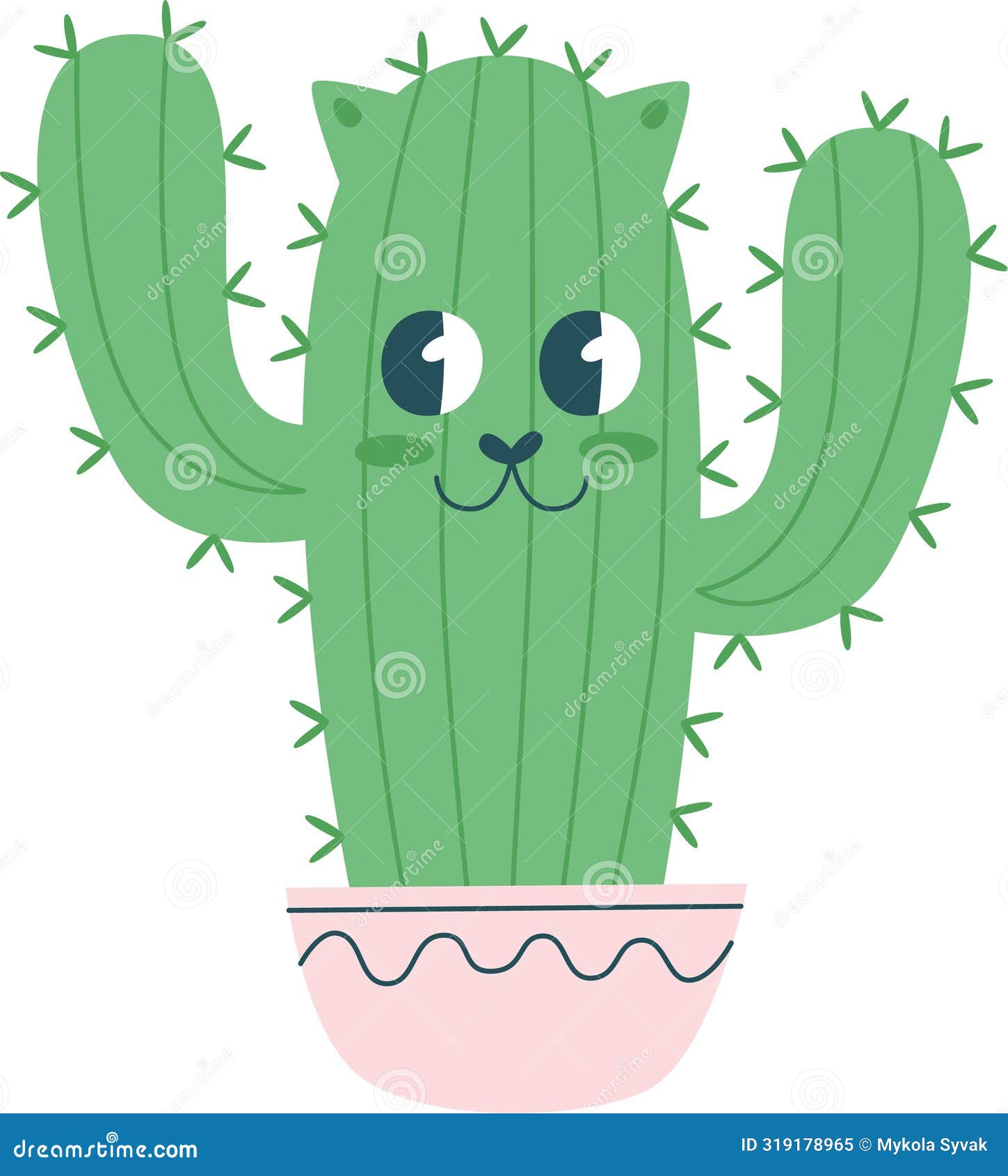 Cat Cactus Character in Pot Stock Vector - Illustration of cactus ...