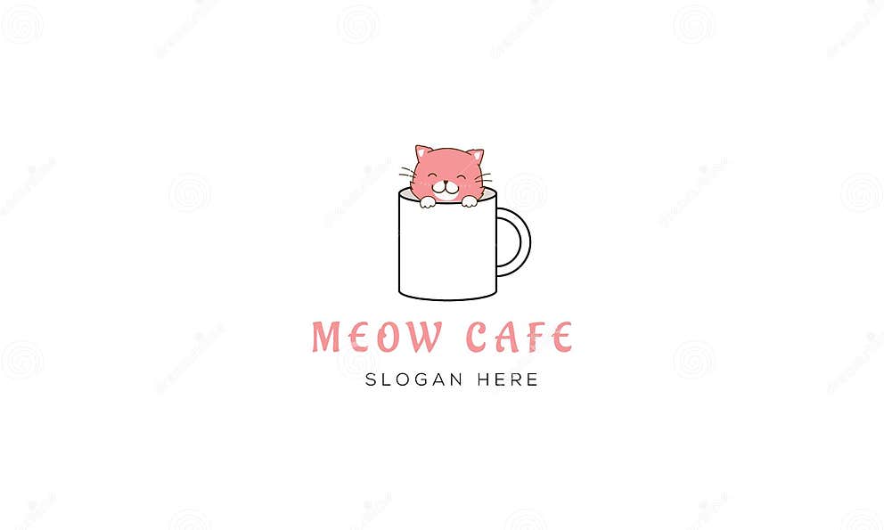 Cat Cafe Logo Design Vector Template Stock Vector - Illustration of ...