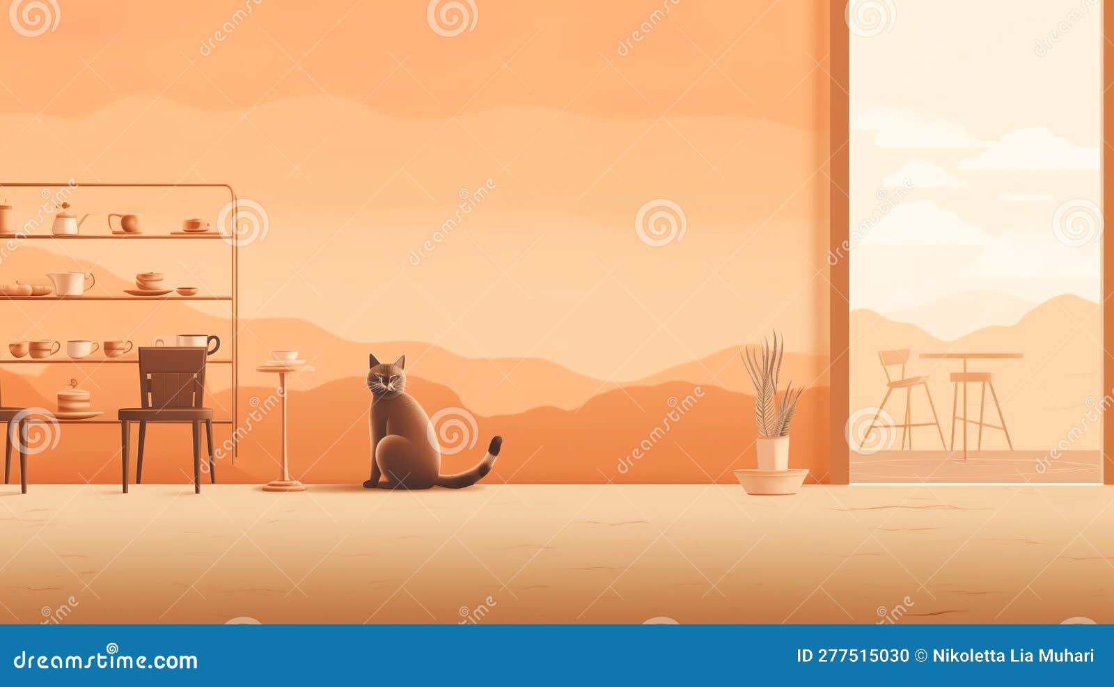 Cat Cafe Themed Background with Empty Copy Space for Text, Generative ...