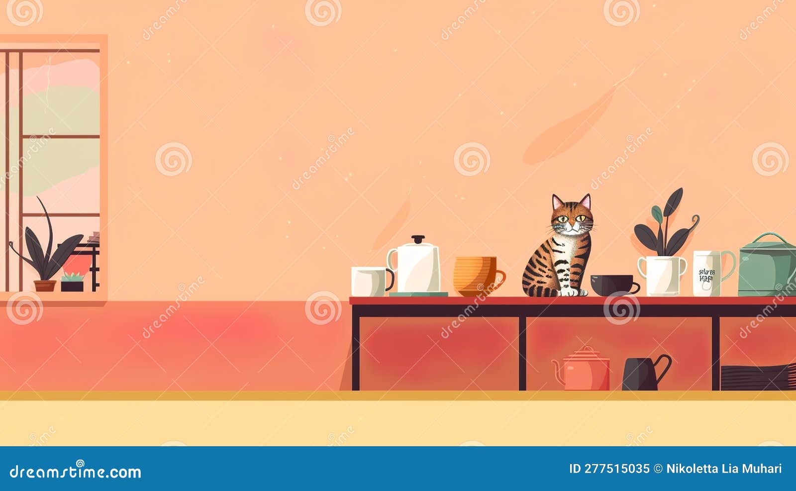 Cat Cafe Themed Background with Empty Copy Space for Text, Generative ...