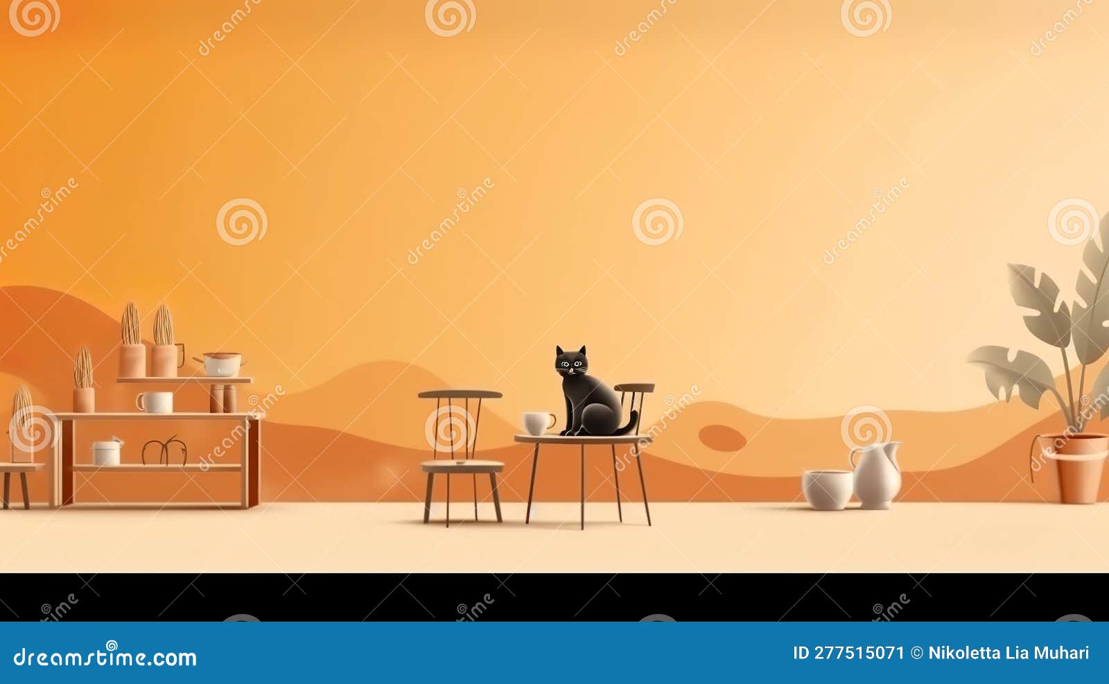 Cat Cafe Themed Background with Empty Copy Space for Text, Generative ...