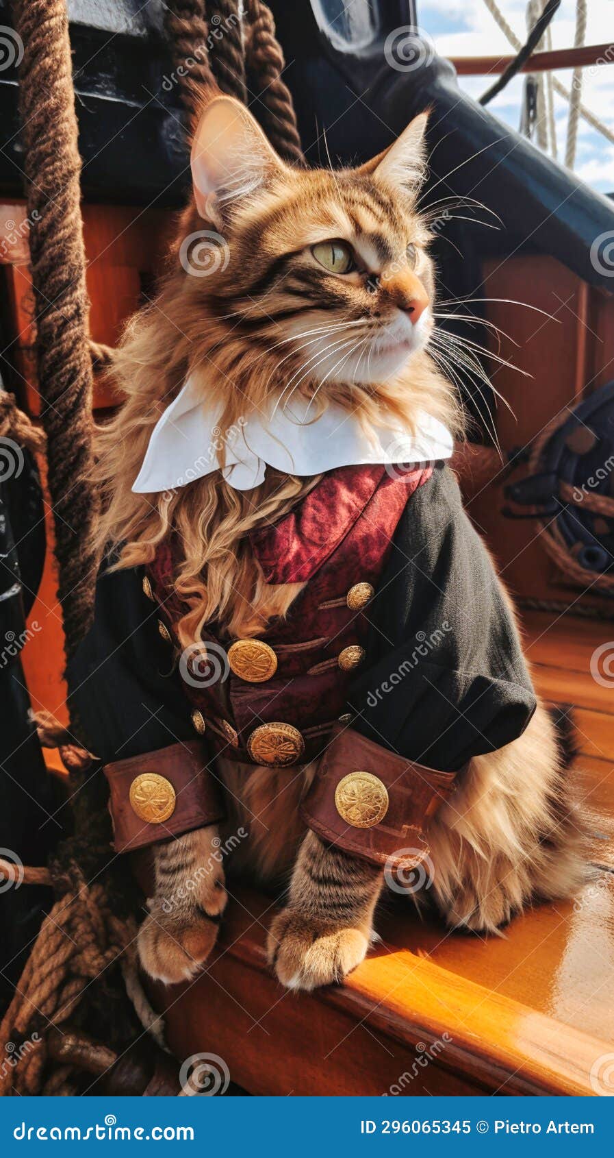 A Cat in a Captain& X27;s Suit on a Ship Stock Illustration ...