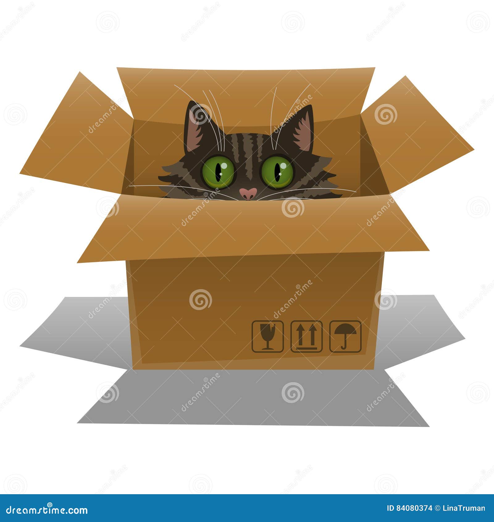 Cat in a Cardboard Box. Kitten is Looking Out of a Box Stock Vector ...