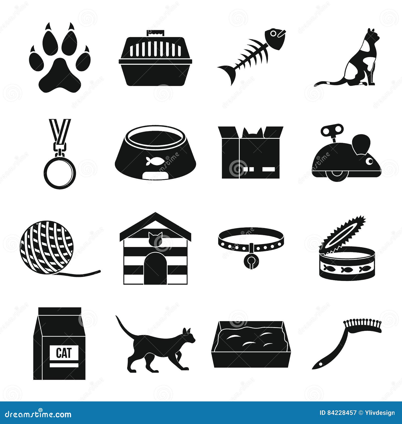 Cat Care Tools Icons Set, Simple Style Stock Vector - Illustration of ...