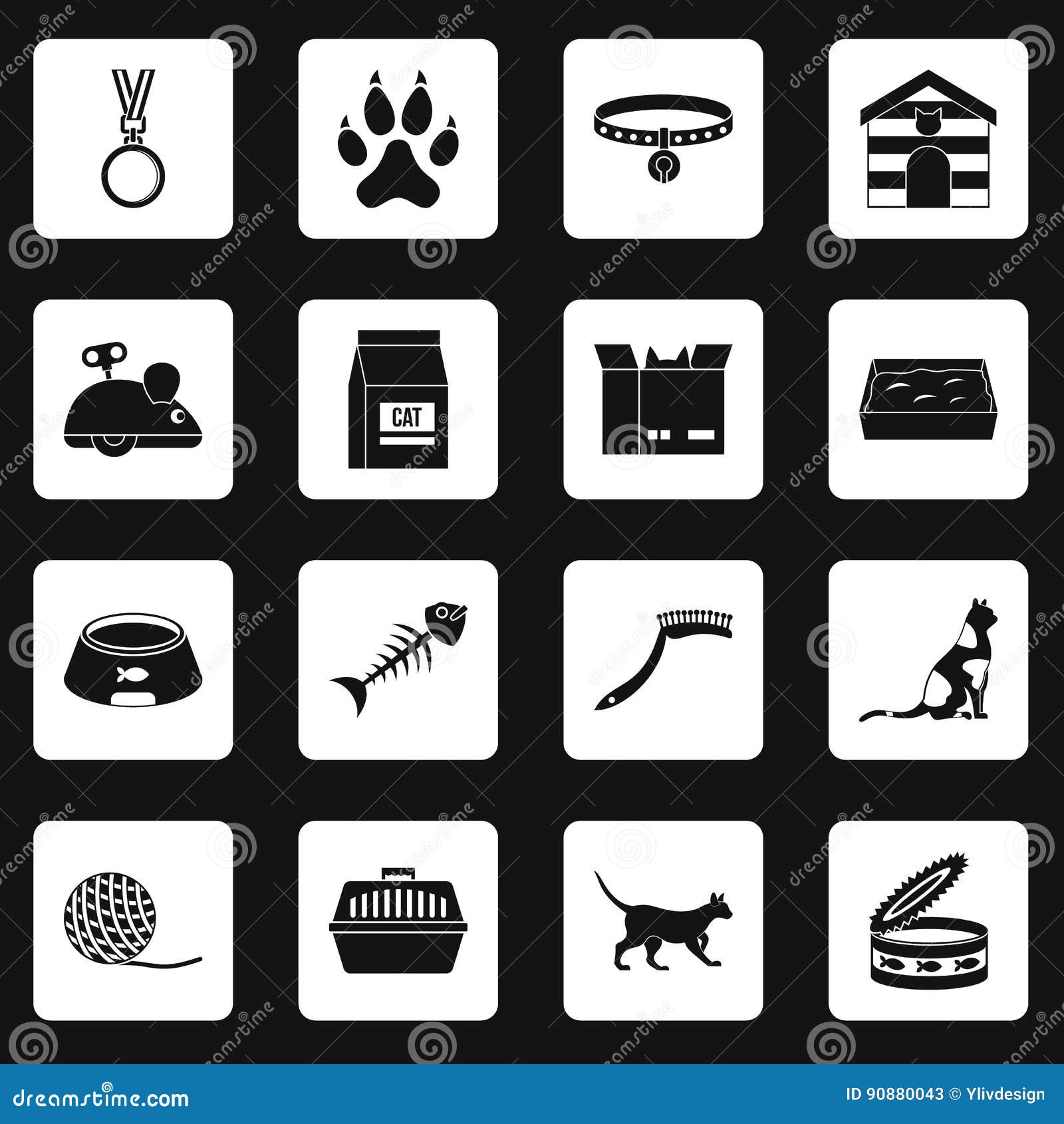 Cat Care Tools Icons Set Squares Vector Stock Vector - Illustration of ...