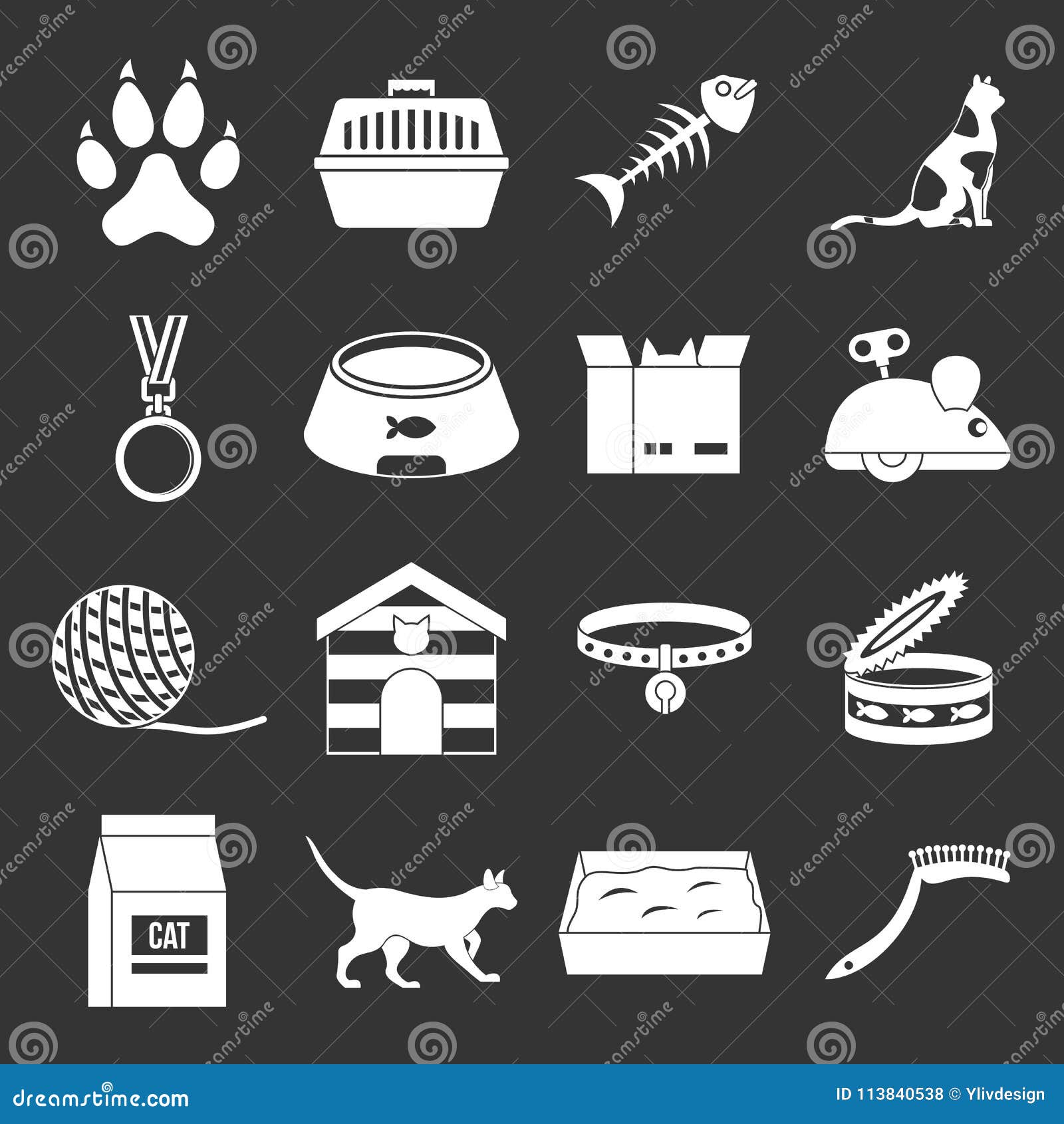 Cat Care Tools Icons Set Grey Vector Stock Vector - Illustration of ...