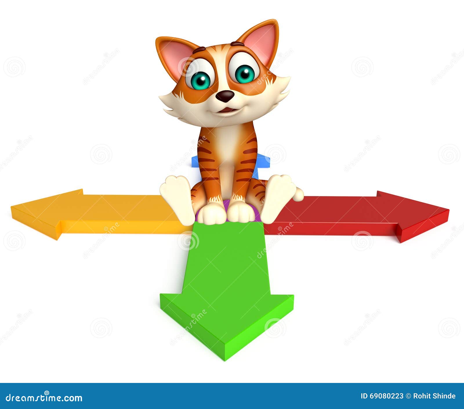 Cat Cartoon Character with Arrow Sign Stock Illustration - Illustration ...