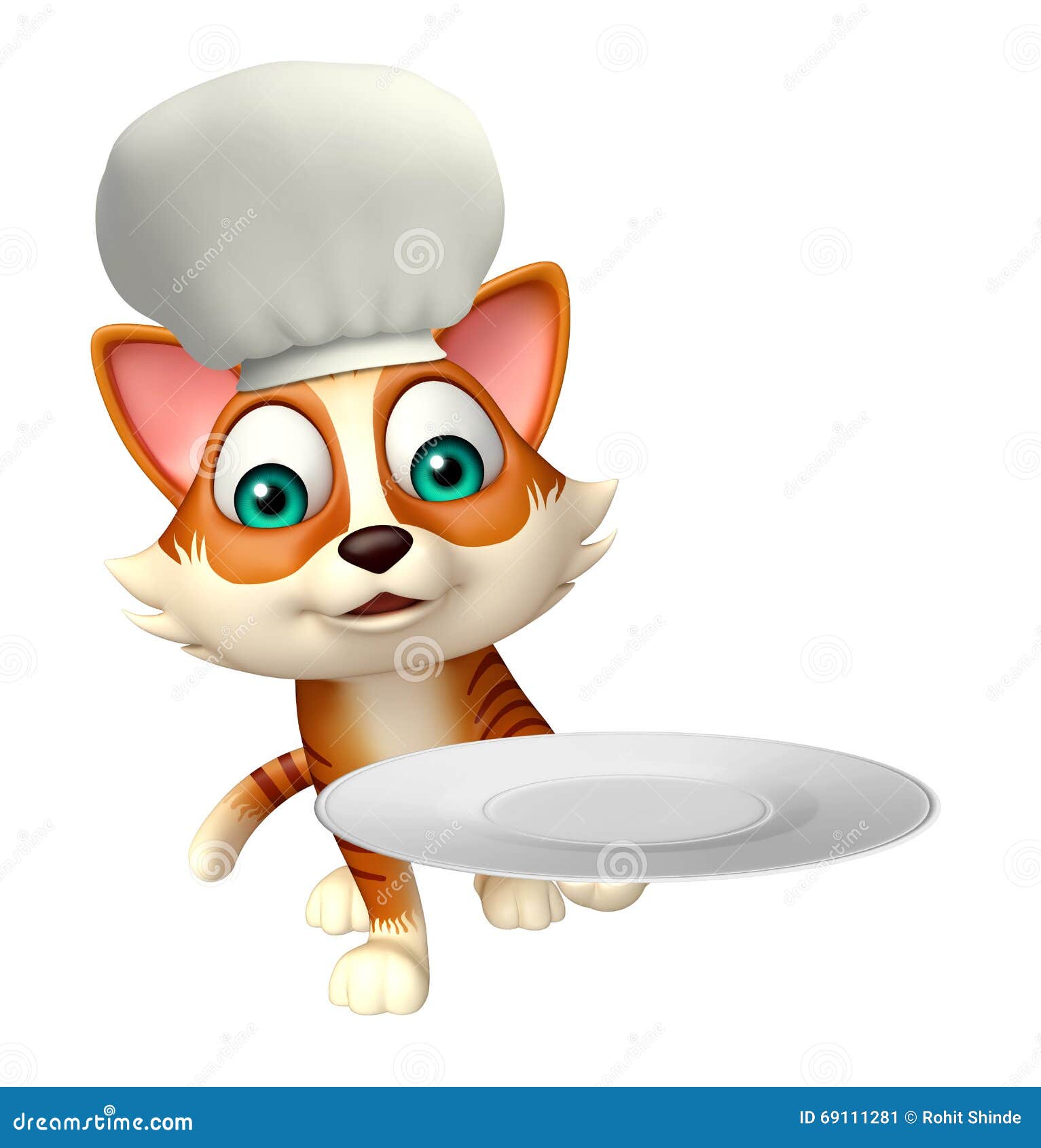 Cat Cartoon Character with Chef Hat and Dinner Plate Stock Illustration ...