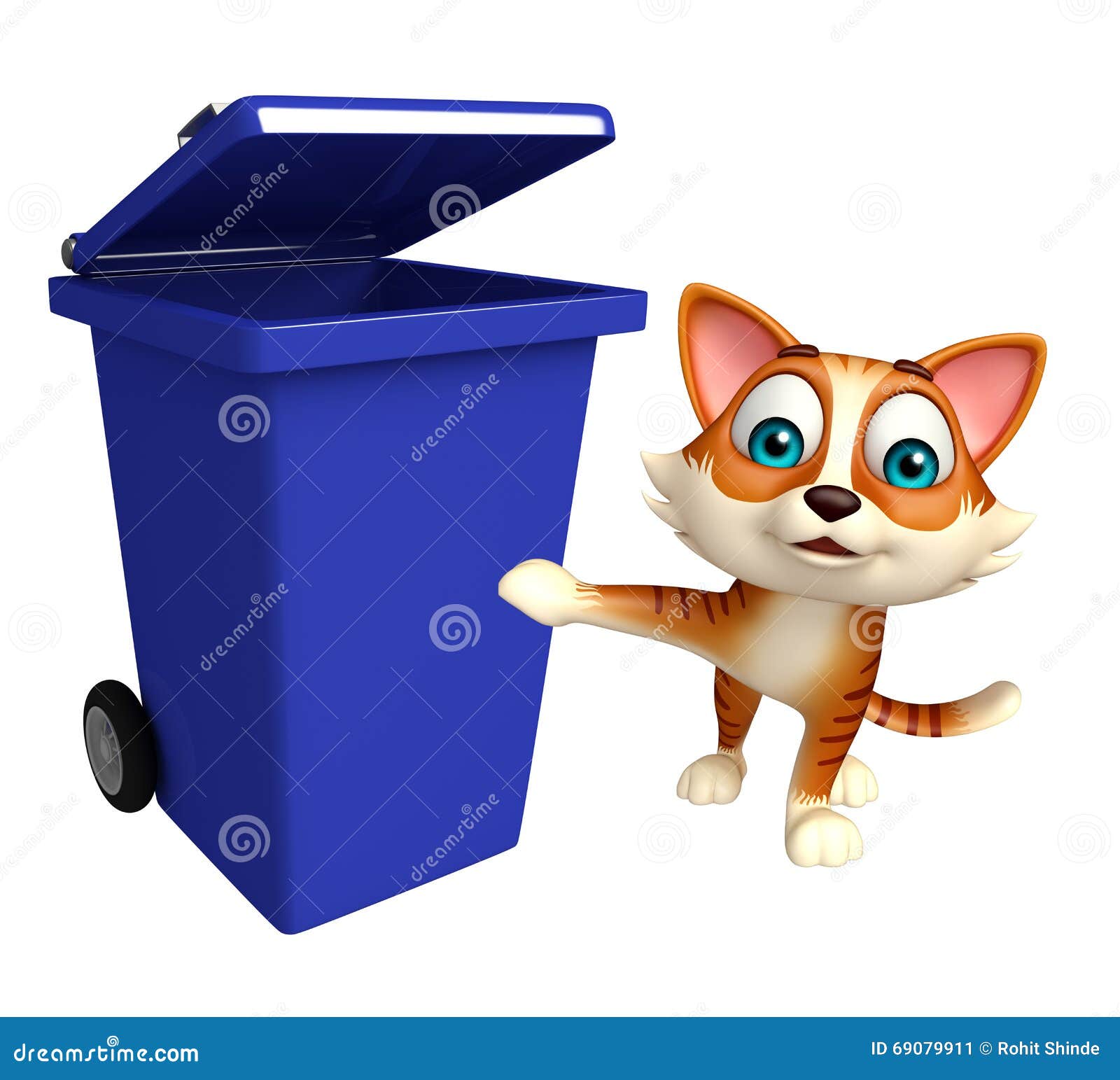 Cat Cartoon Character with Dustbin Stock Illustration - Illustration of ...