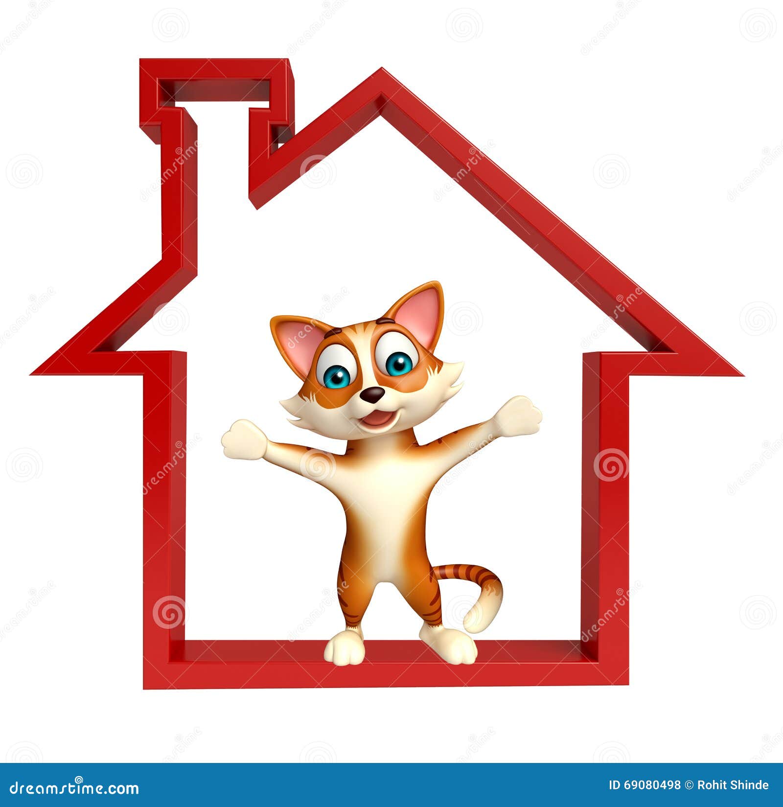 Cat Cartoon Character with Home Sign Stock Illustration - Illustration ...