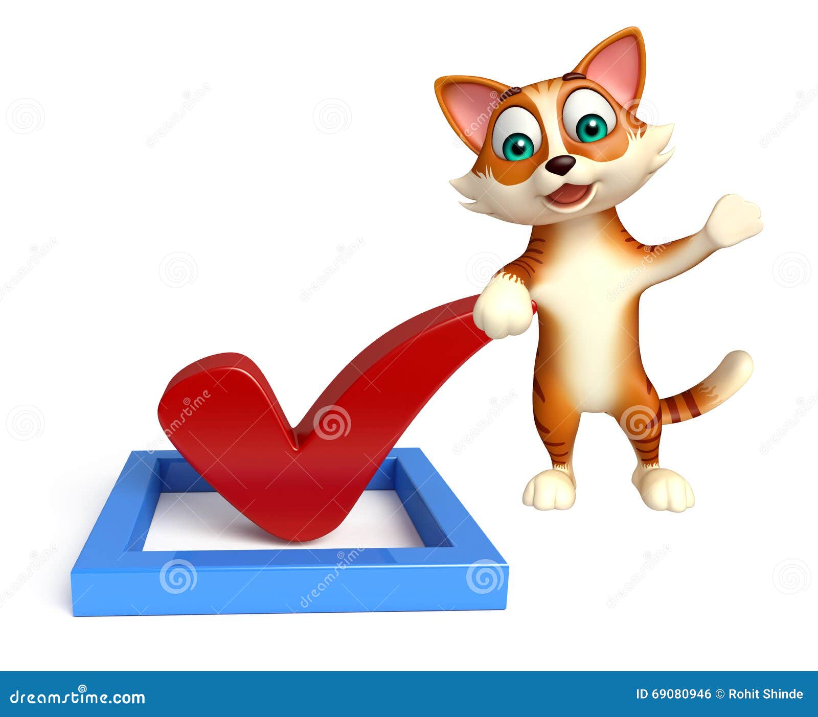 Cat Cartoon Character with Right Sign Stock Illustration - Illustration ...