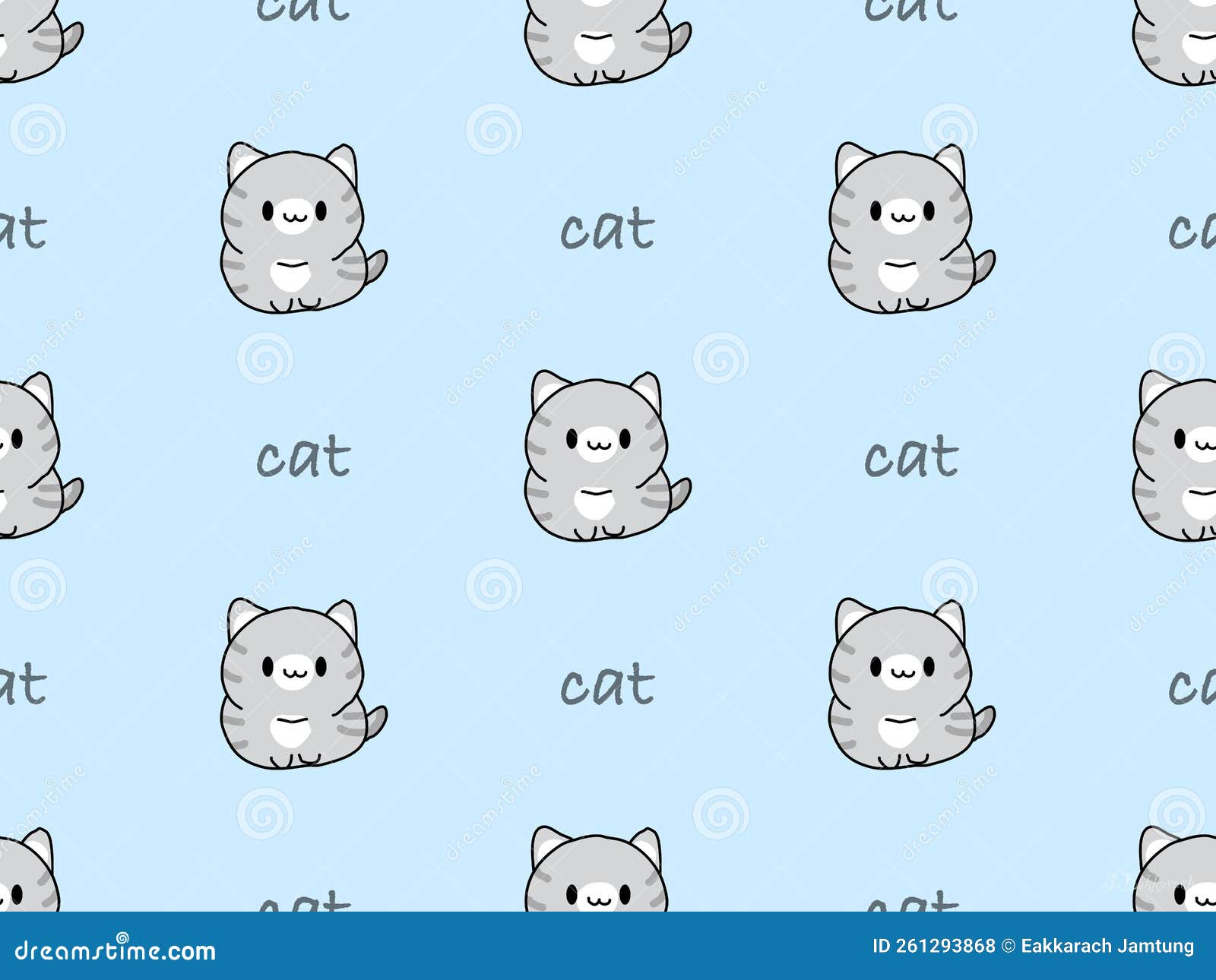 Cat Seamless Pattern on Blue Background Stock Vector - Illustration of ...