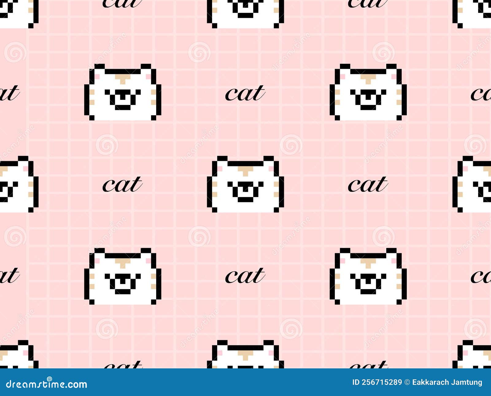 Cat Seamless Pattern on Pink Background. Pixel Style Stock Vector ...