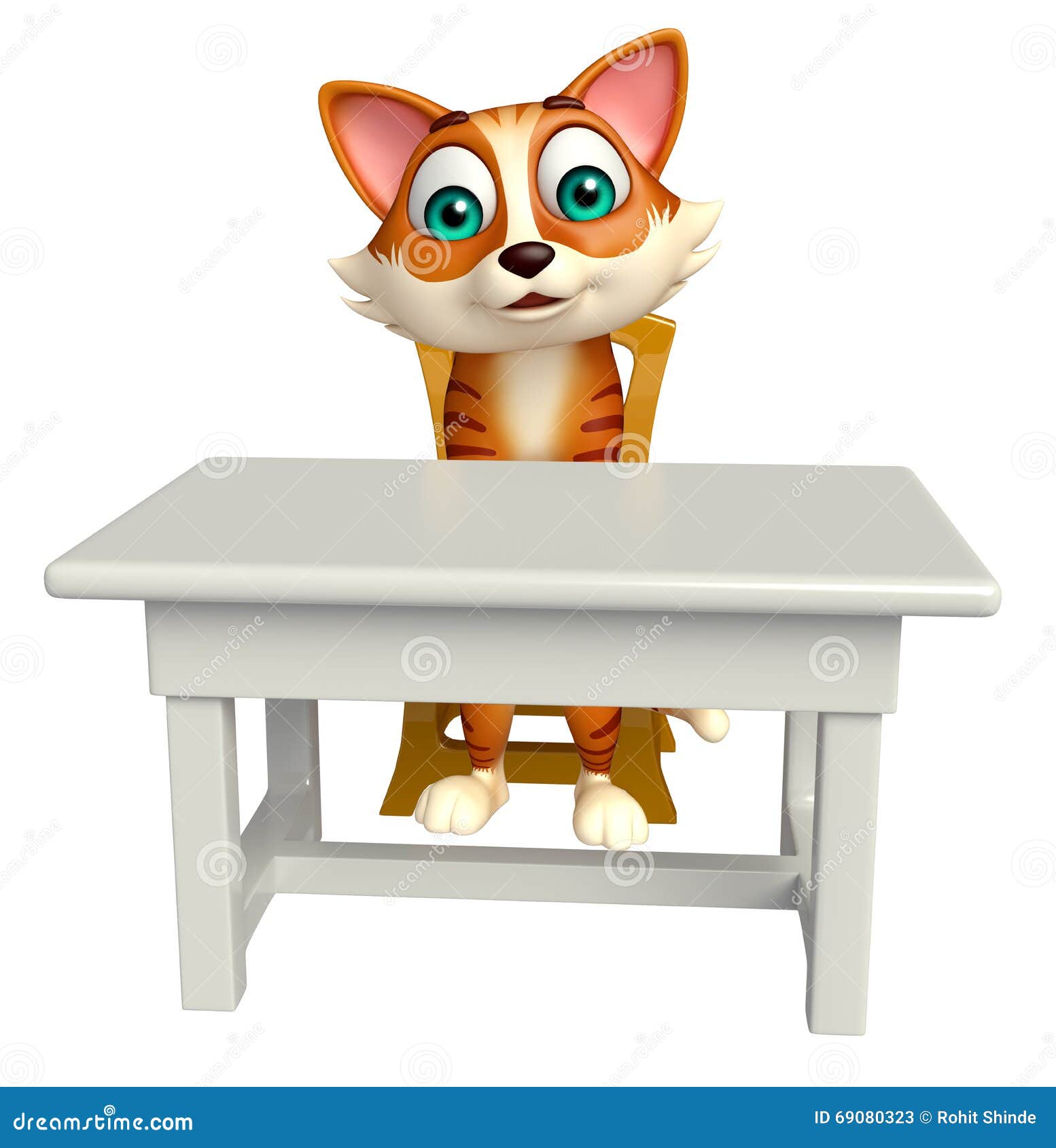 Cat Cartoon Character with Table and Chair Stock Illustration ...