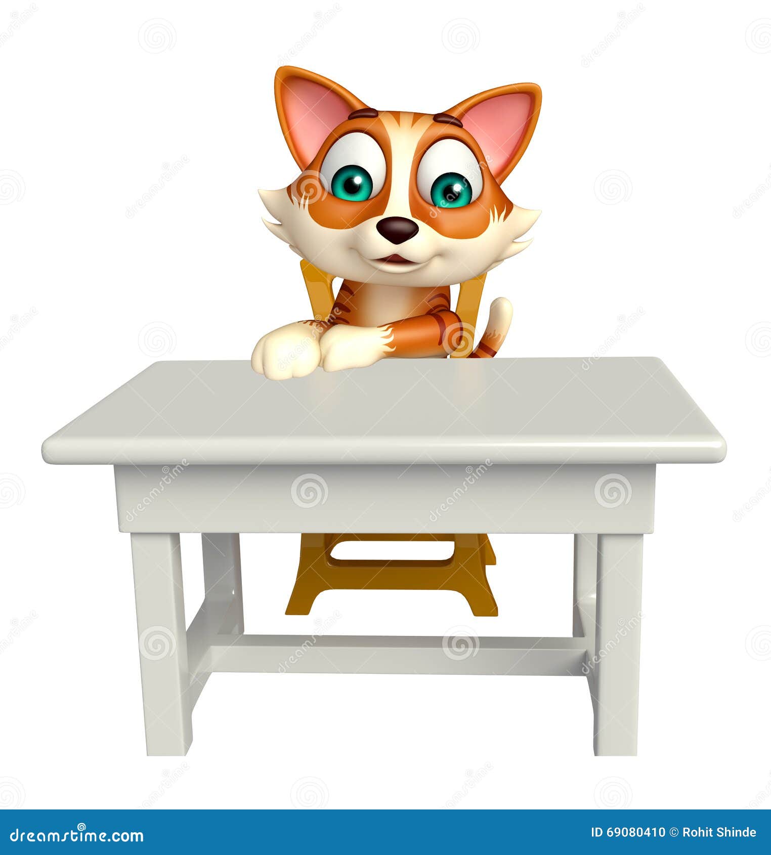 Cat Cartoon Character with Table and Chair Stock Illustration ...
