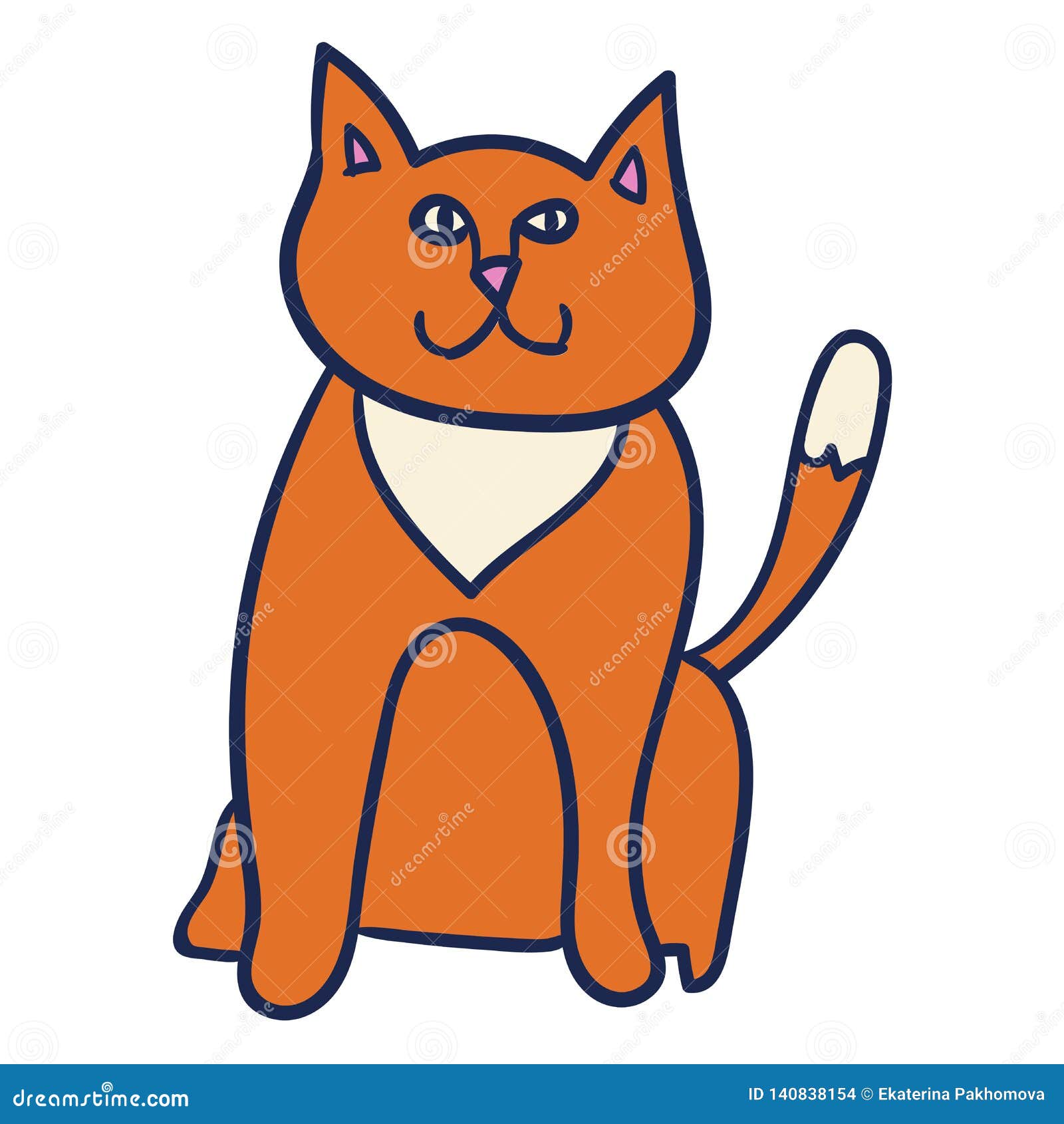 Cute Cartoon Orange Cat Sitting Isolated on White Background. Stock ...
