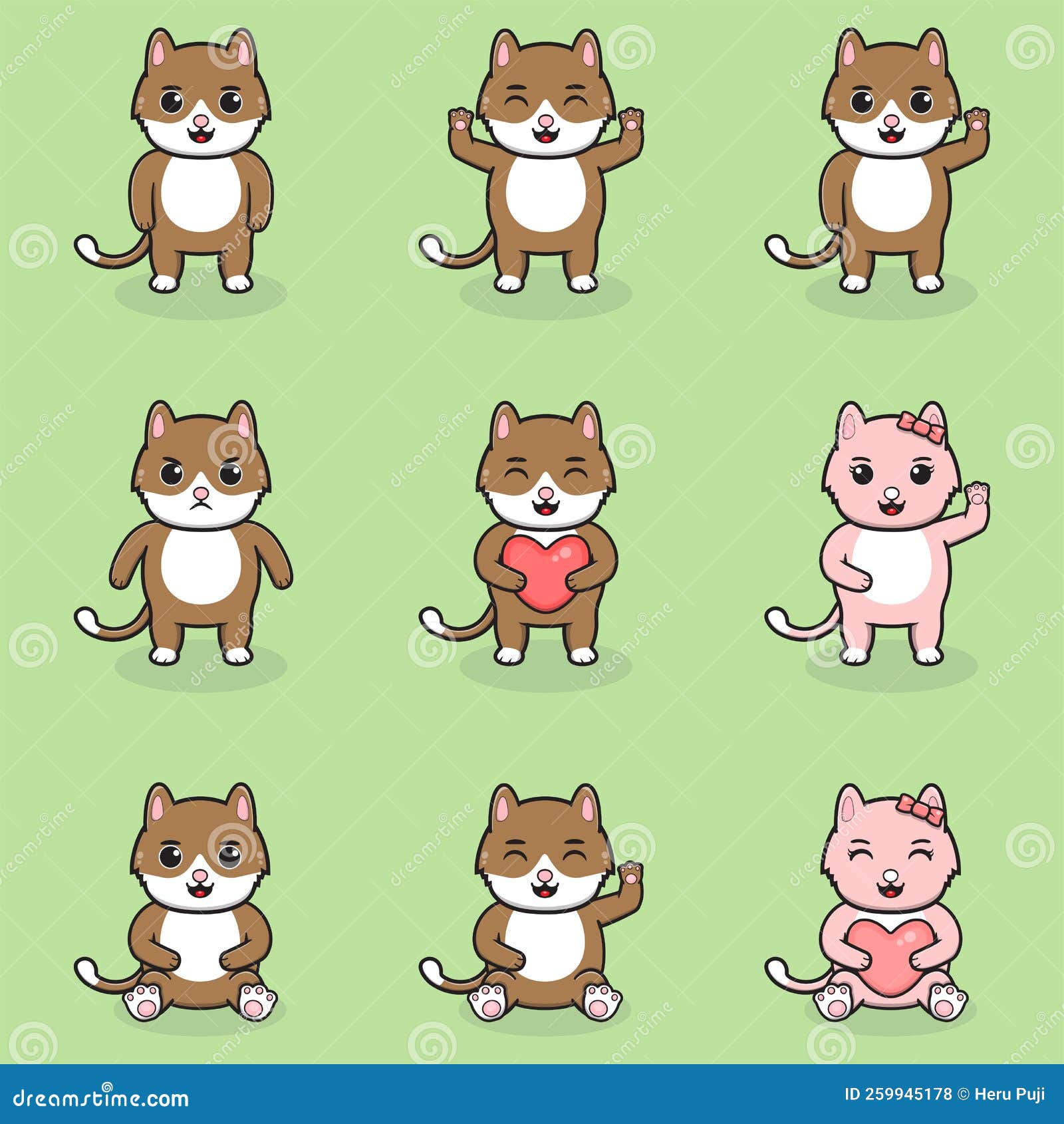 Vector Illustration Set of Cat Cartoon Bundle. Stock Vector ...