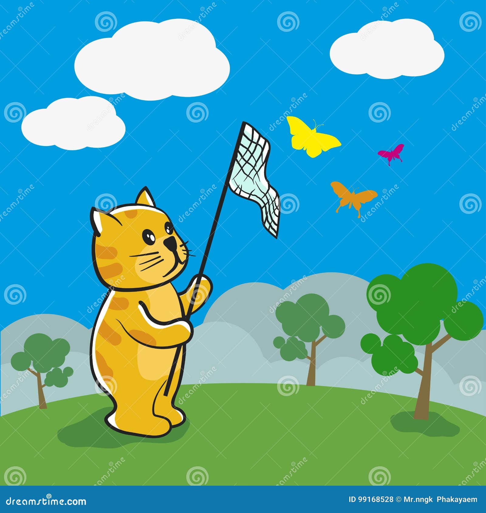 Cat is Catching Butterflies Vector Illustration. Stock Vector ...