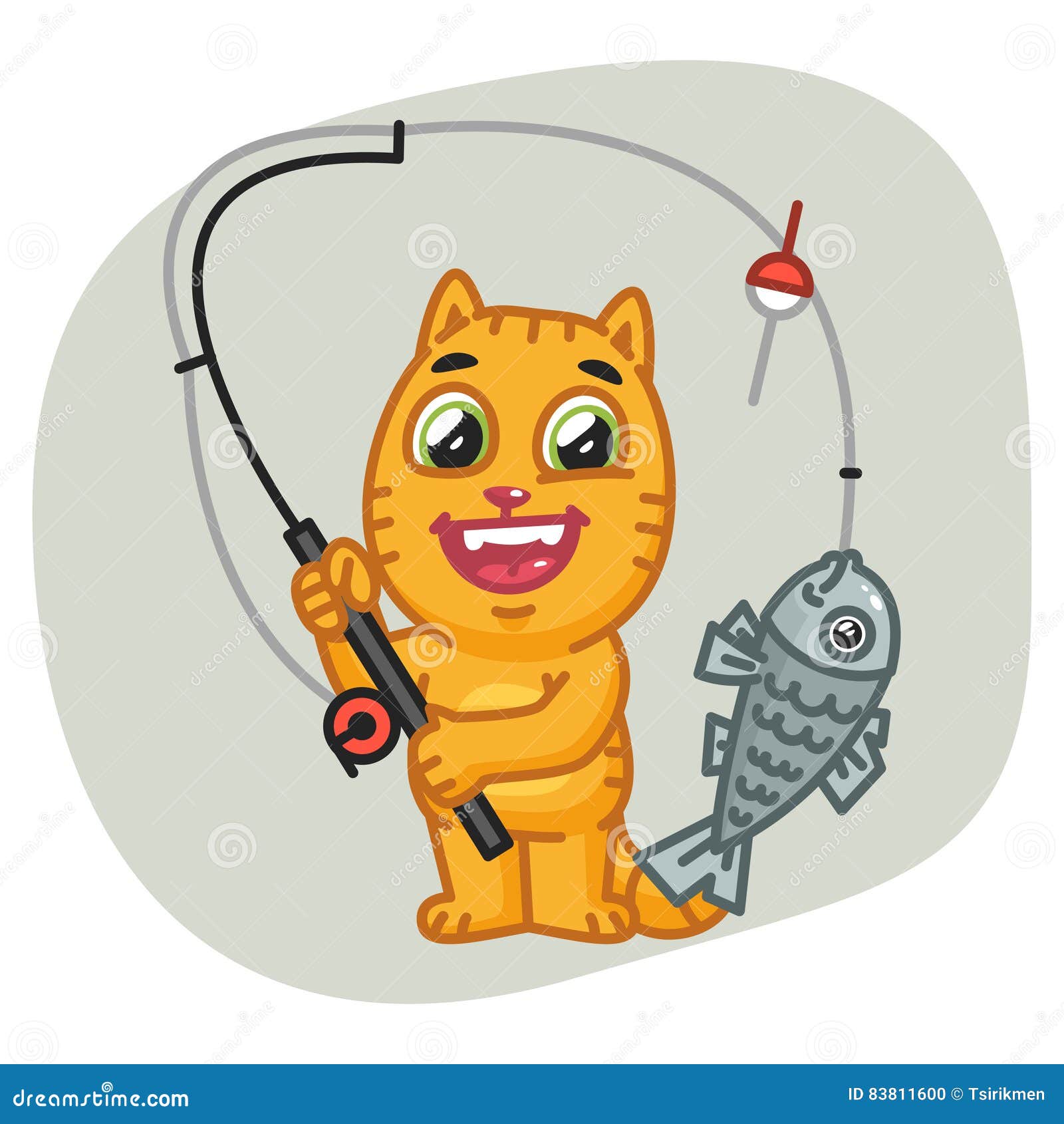 Cat Caught Big Fish on Fishing Rod Stock Vector - Illustration of clip ...