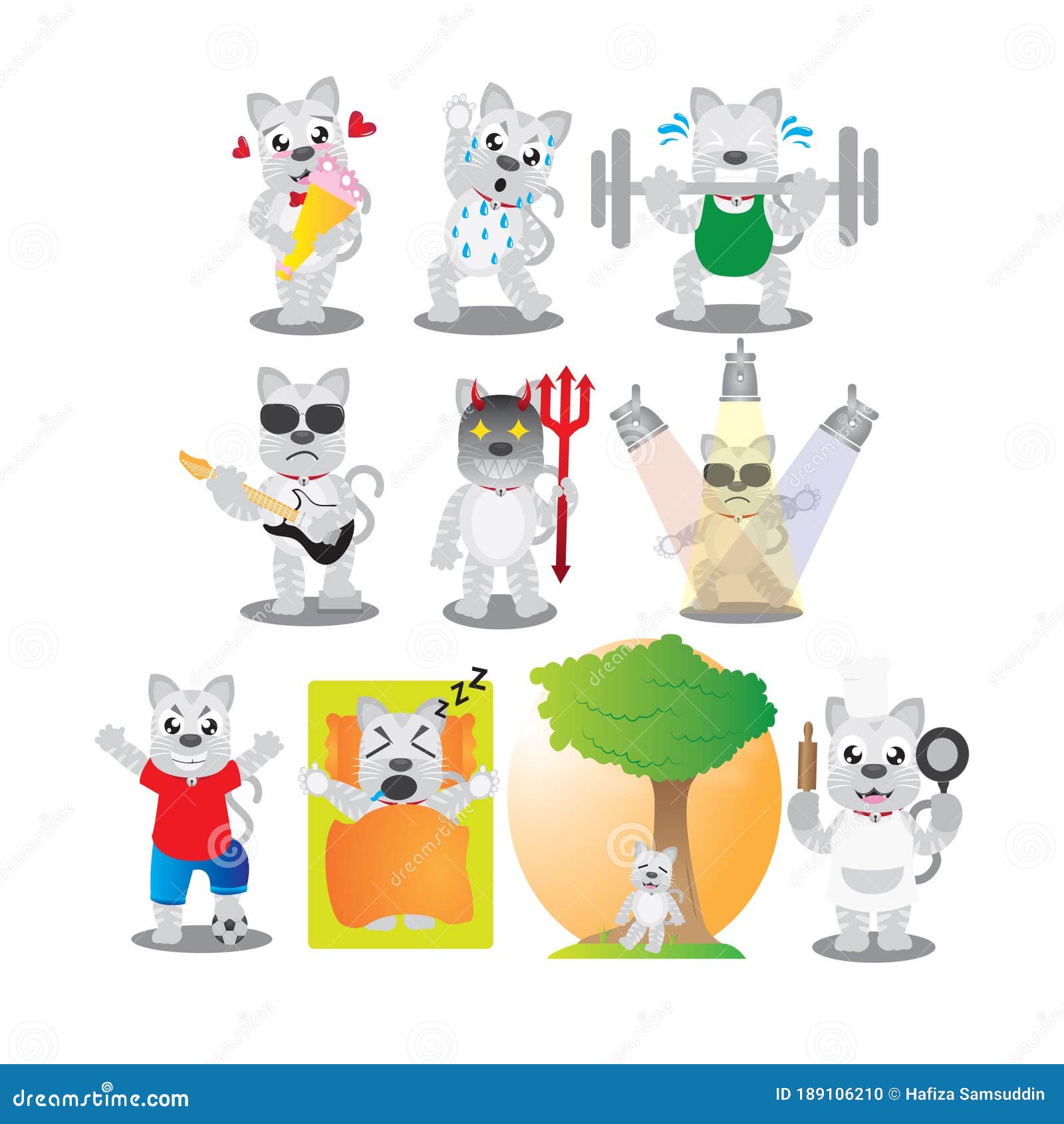 Cat Character with Different Actions. Vector Illustration Decorative ...