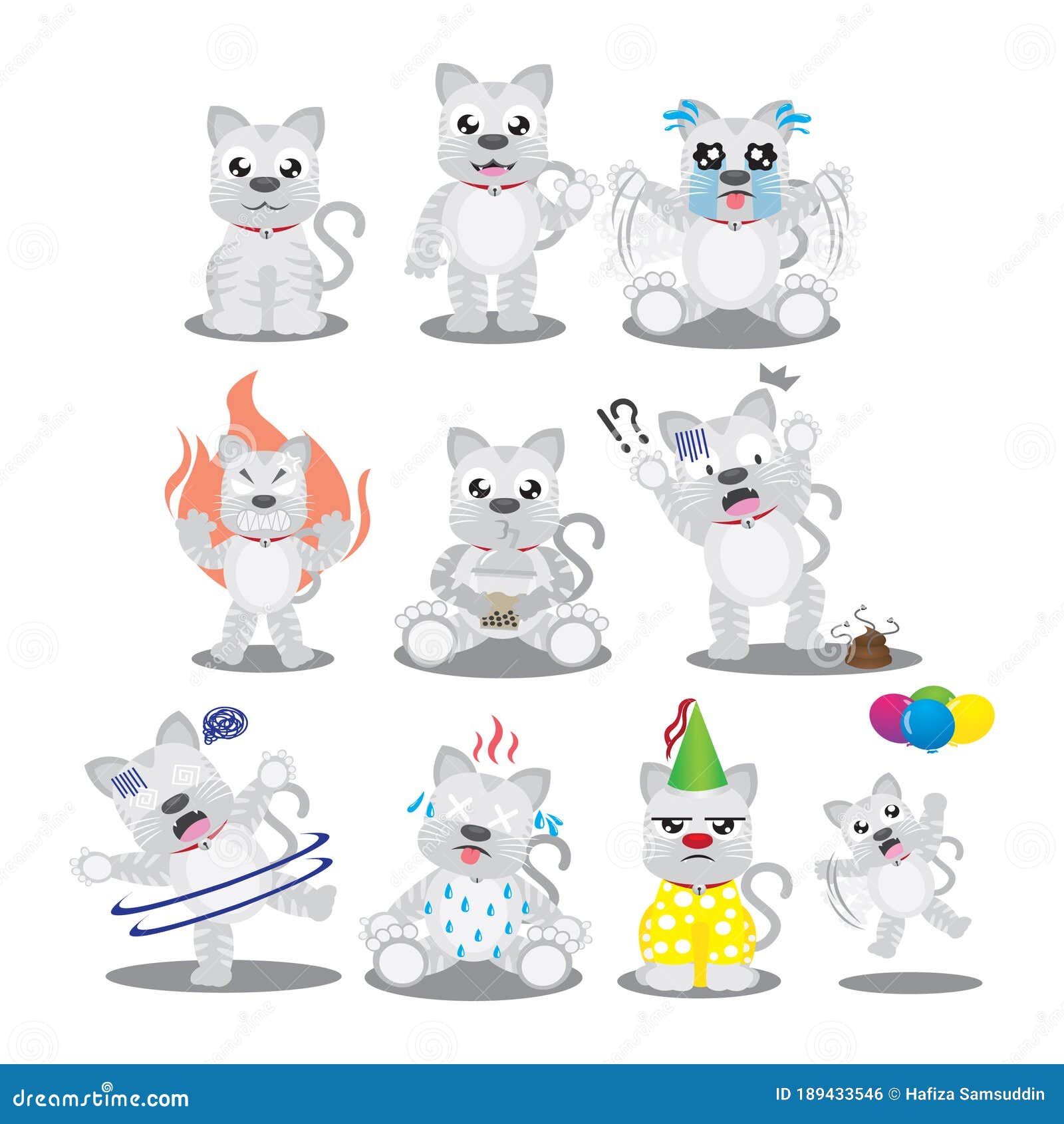 Cat Character with Different Actions. Vector Illustration Decorative ...