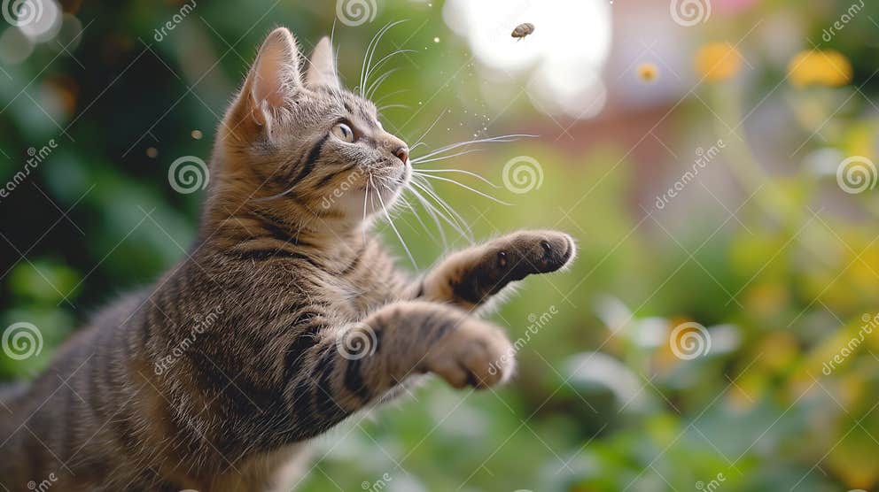 Cat Chasing Bug Outdoors stock photo. Image of chasing - 303583282