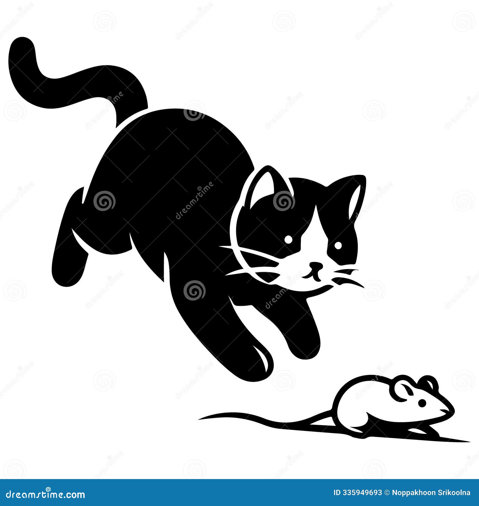 Cat Chasing a Mouse in Black and White Vector Style Stock Illustration ...
