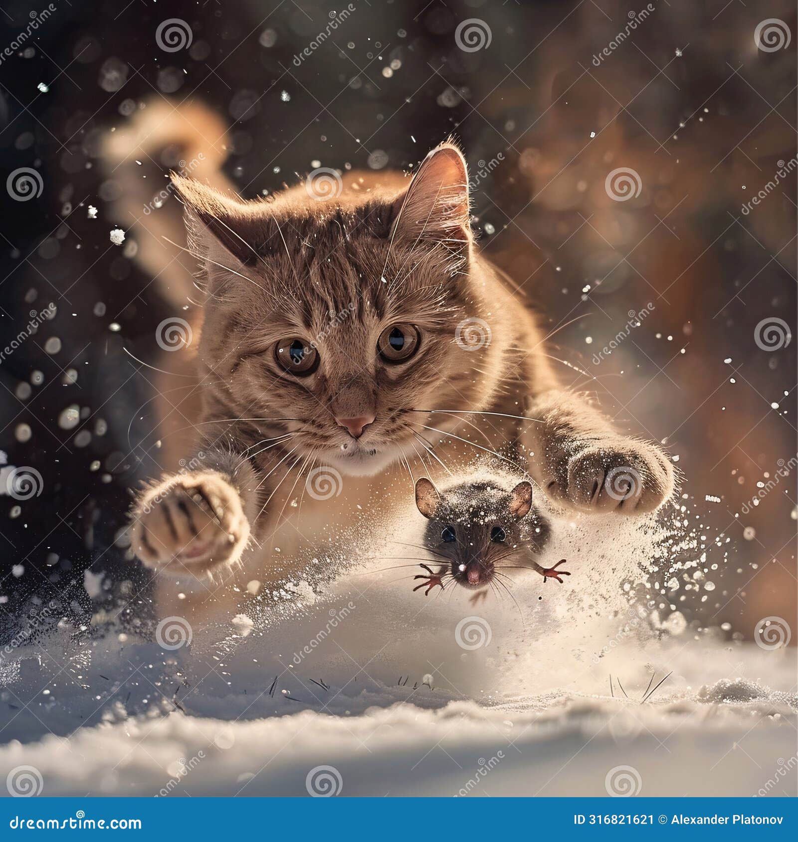 A cat is chasing a mouse stock illustration. Illustration of winter ...