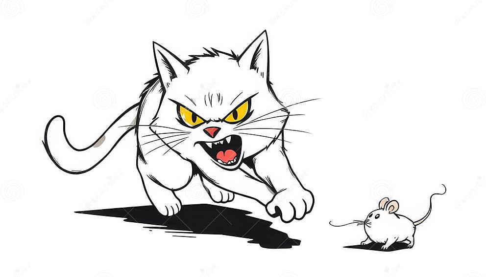 A cat is chasing a mouse stock illustration. Illustration of line ...