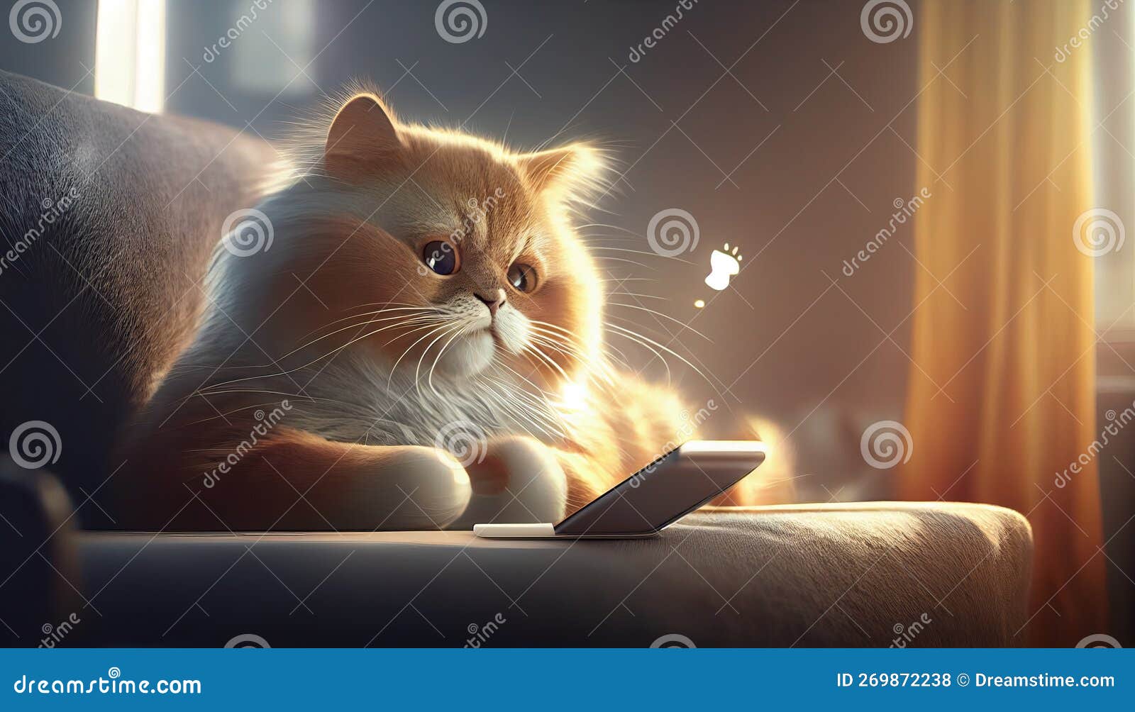Cat checking his phone stock illustration. Illustration of cellphone ...