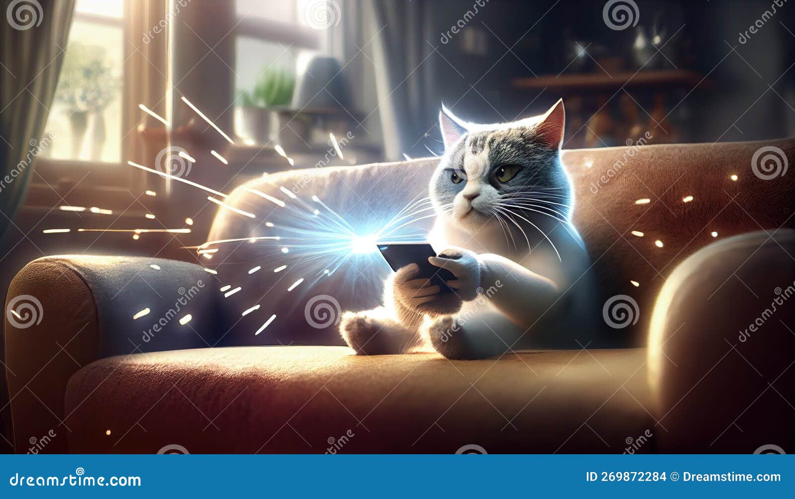 Cat checking his phone stock illustration. Illustration of conference ...