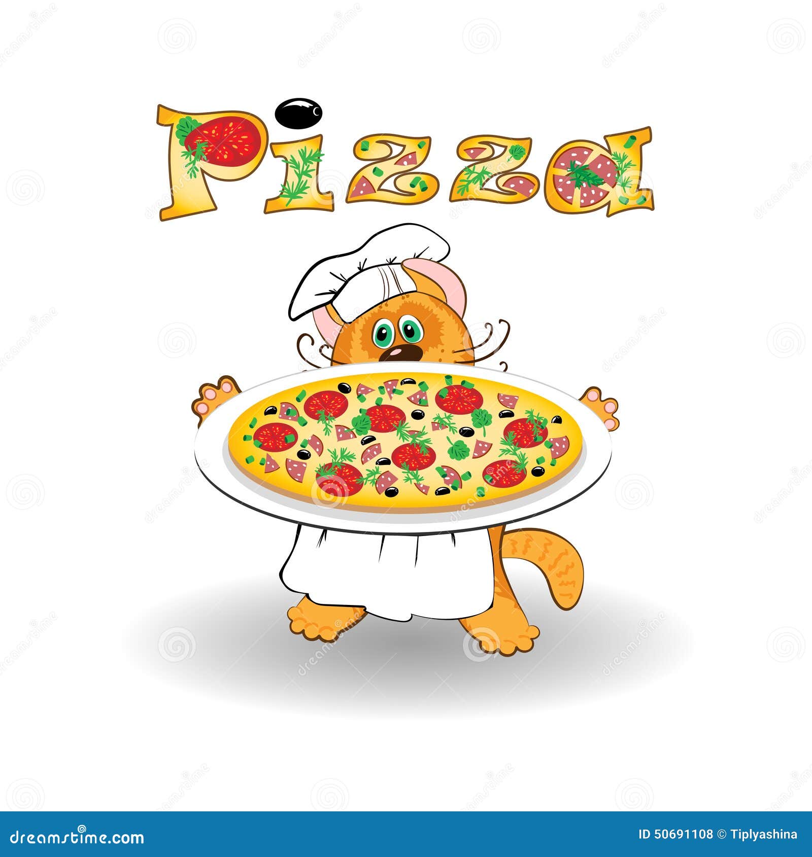 Cat chef cook and pizza stock vector. Illustration of baking - 50691108