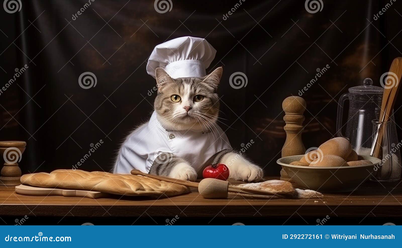 A Cat in Chef Hat with Bread Ingredient. Ai Generative Stock ...