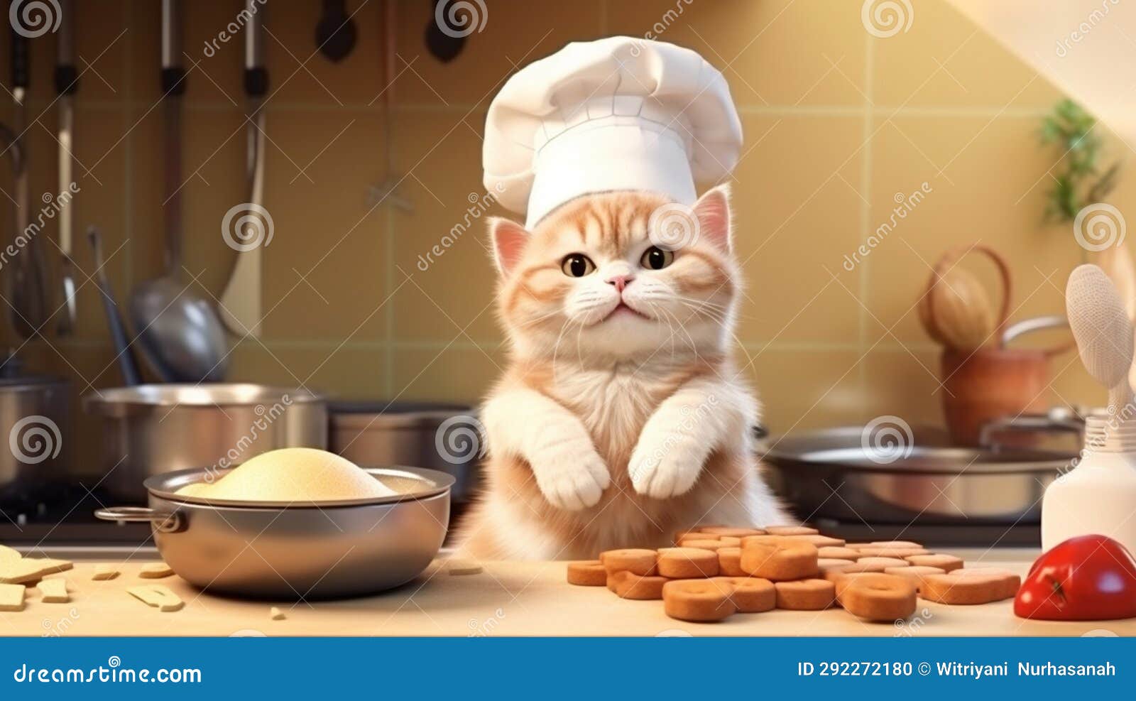 A Cat in Chef Hat with Bread Ingredient. Ai Generative Stock Photo ...