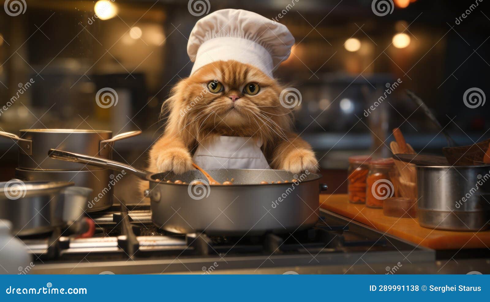A Cat in a Chef Hat is Cooking Food in a Pot, AI Stock Photo - Image of ...