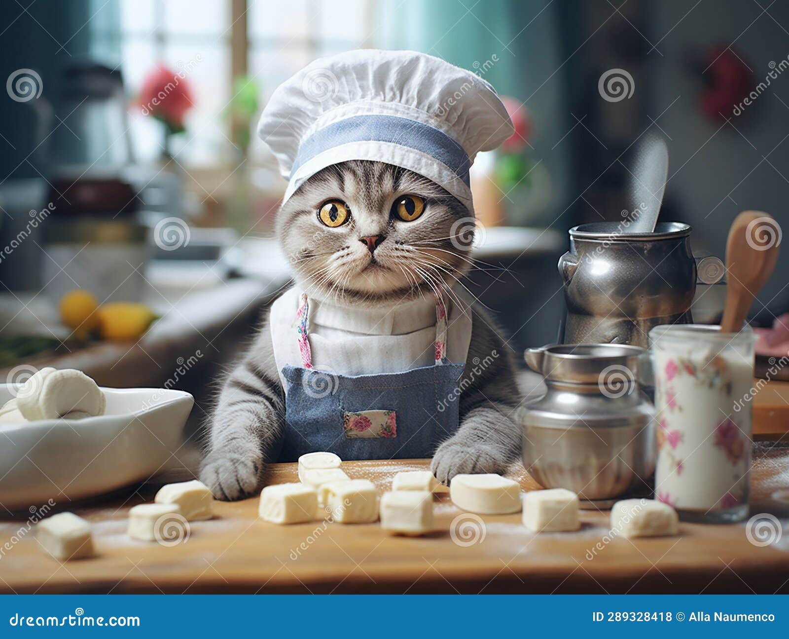 Cat Chef in the Kitchen Preparing Ravioli Stock Illustration ...