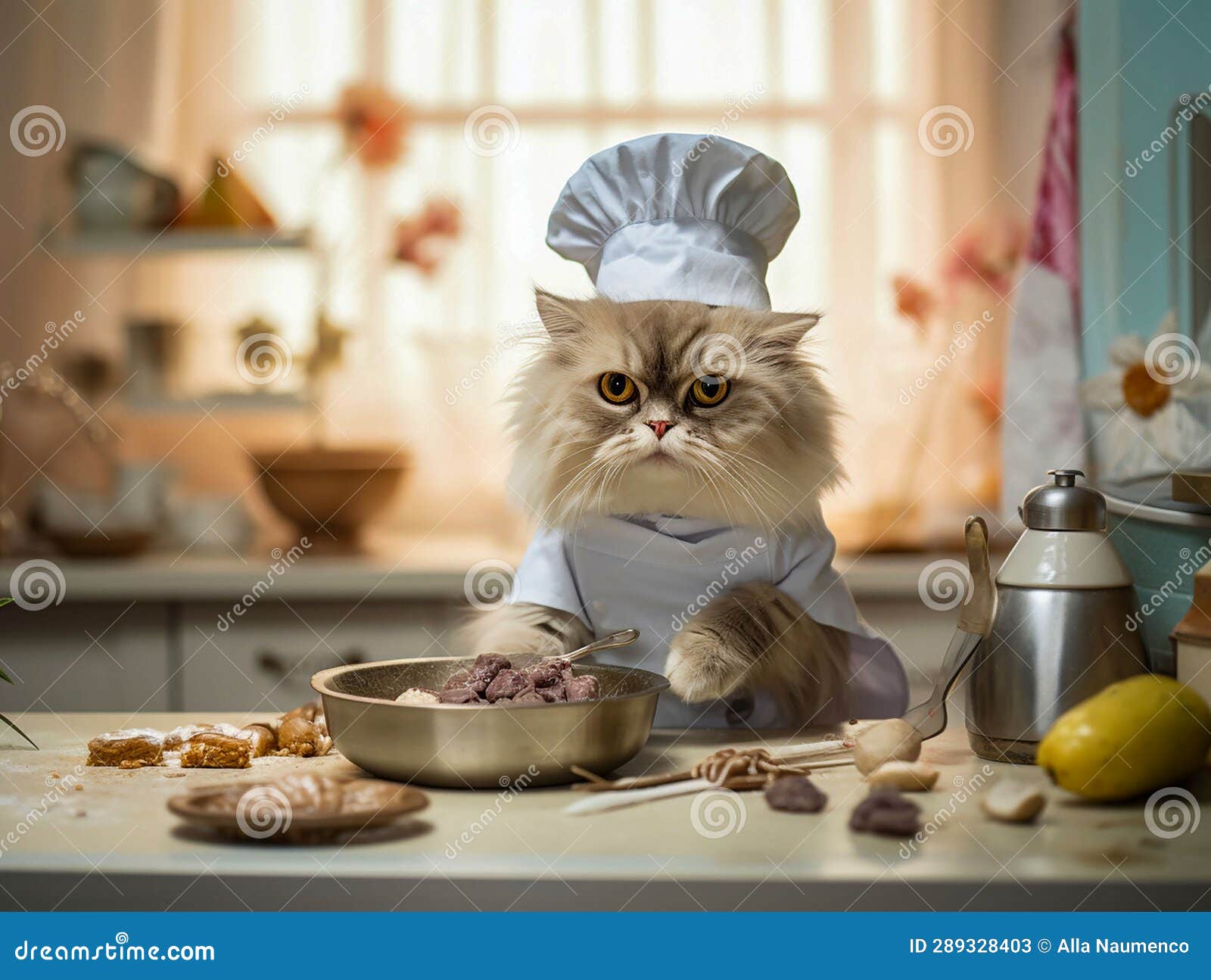 Cat Chef in the Kitchen Who is Cooking Stock Illustration ...