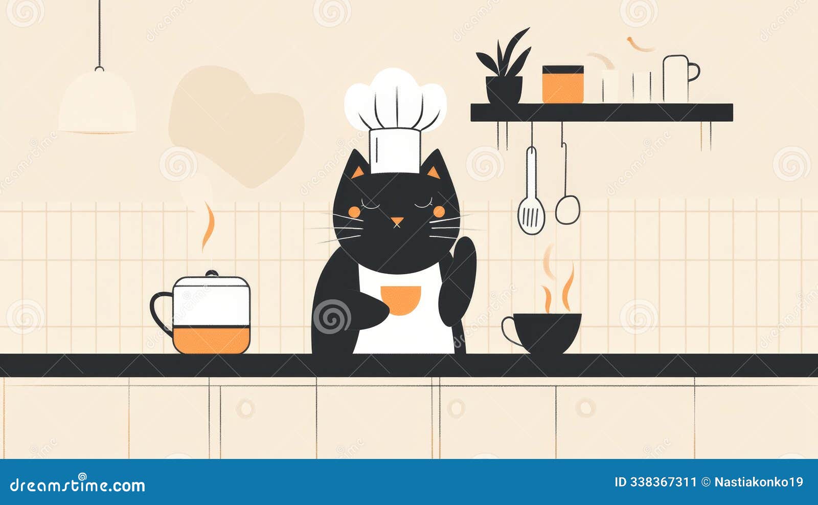 Cat Chef in Minimalist Kitchen, Whimsical Art. Culinary Humor Concept ...