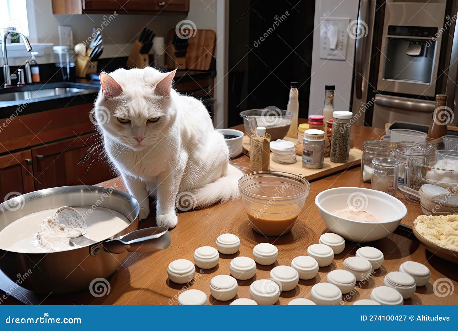 Cat Chef, Mixing Up a Batch of Homemade Cat Treats in the Kitchen Stock ...