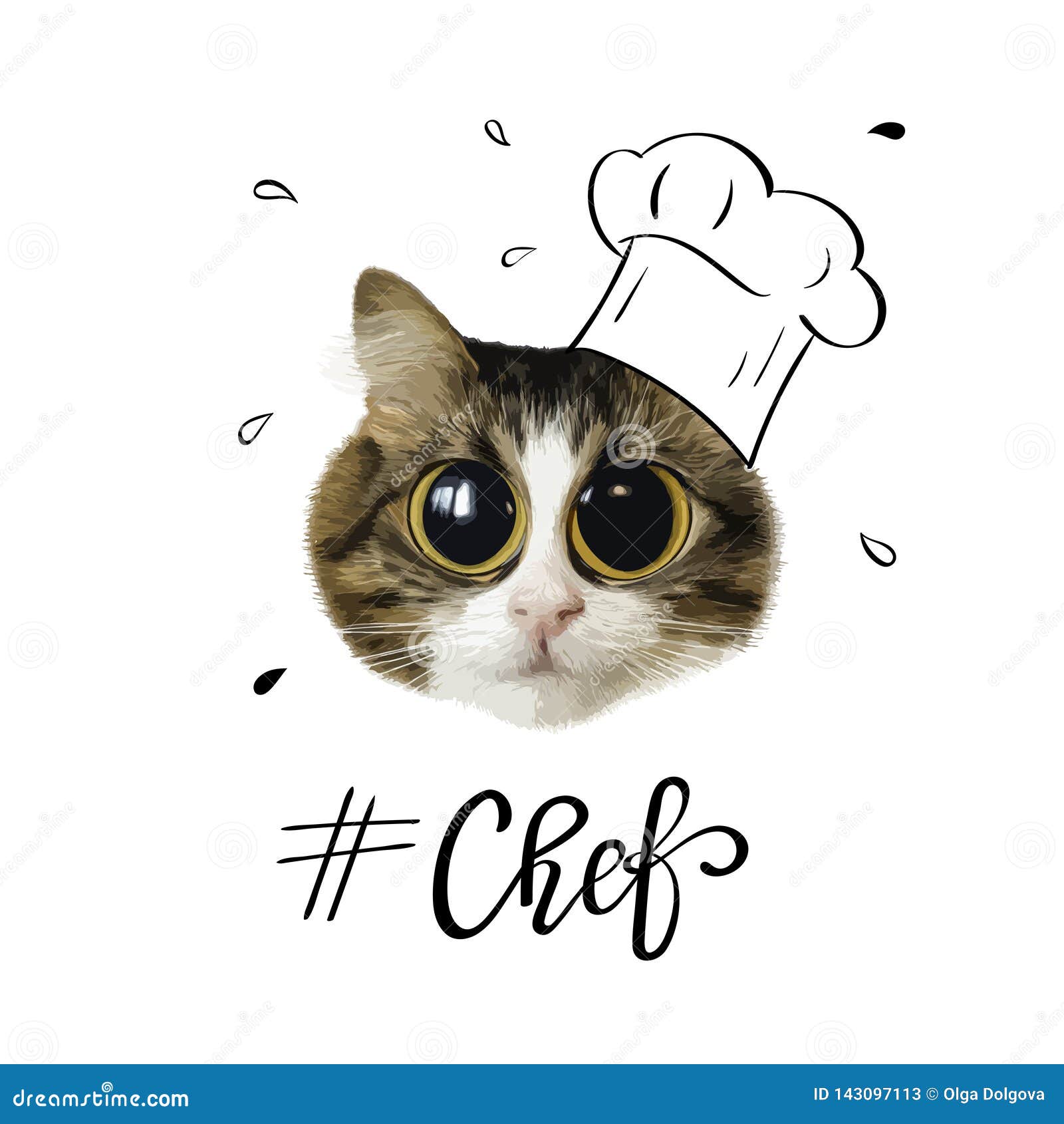 Cat in chefs hat stock vector. Illustration of joke - 143097113
