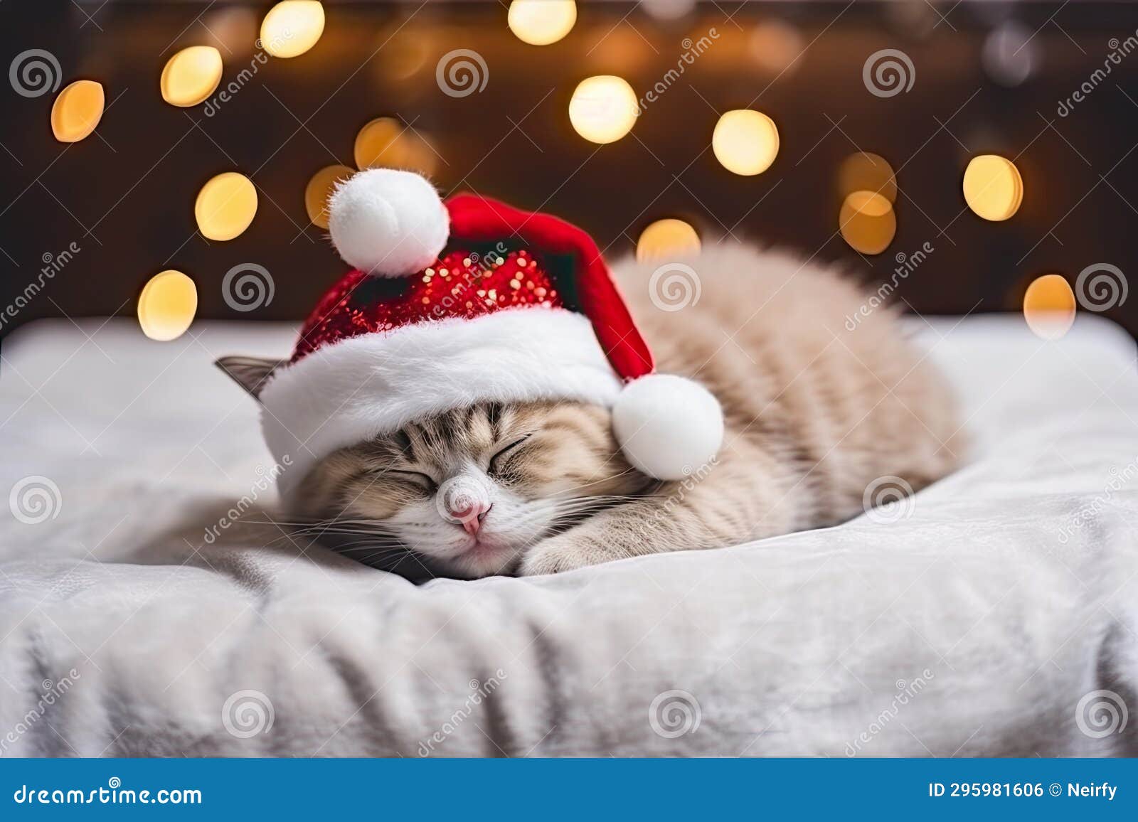 Cat in Christmas Hat Sleeping Stock Photo - Image of slleping, season ...