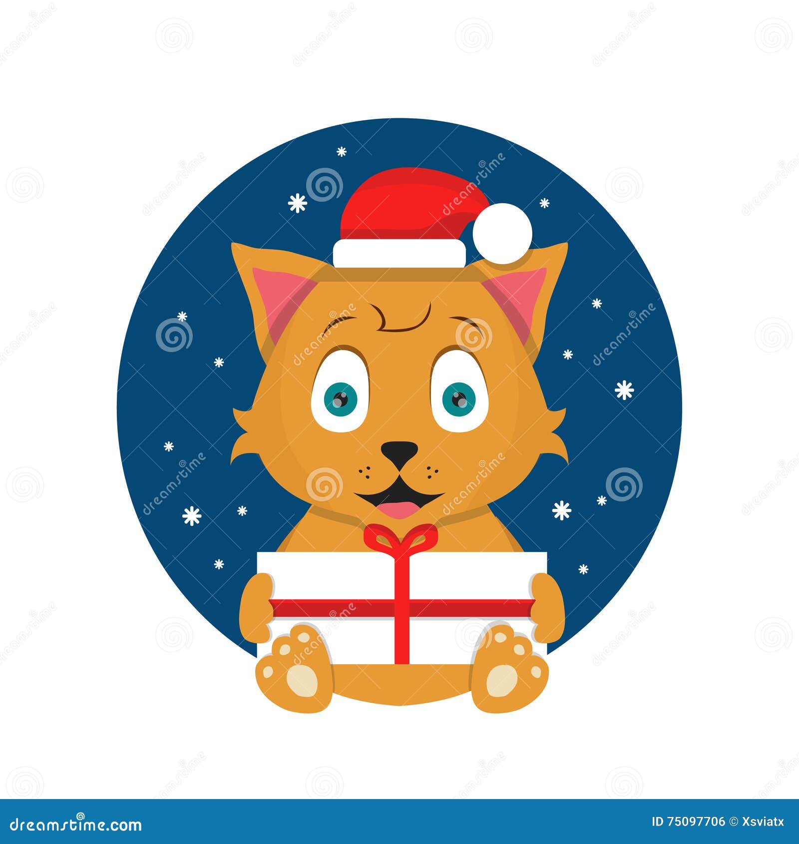 Cat with Christmas Present Flat Illustration Stock Vector ...