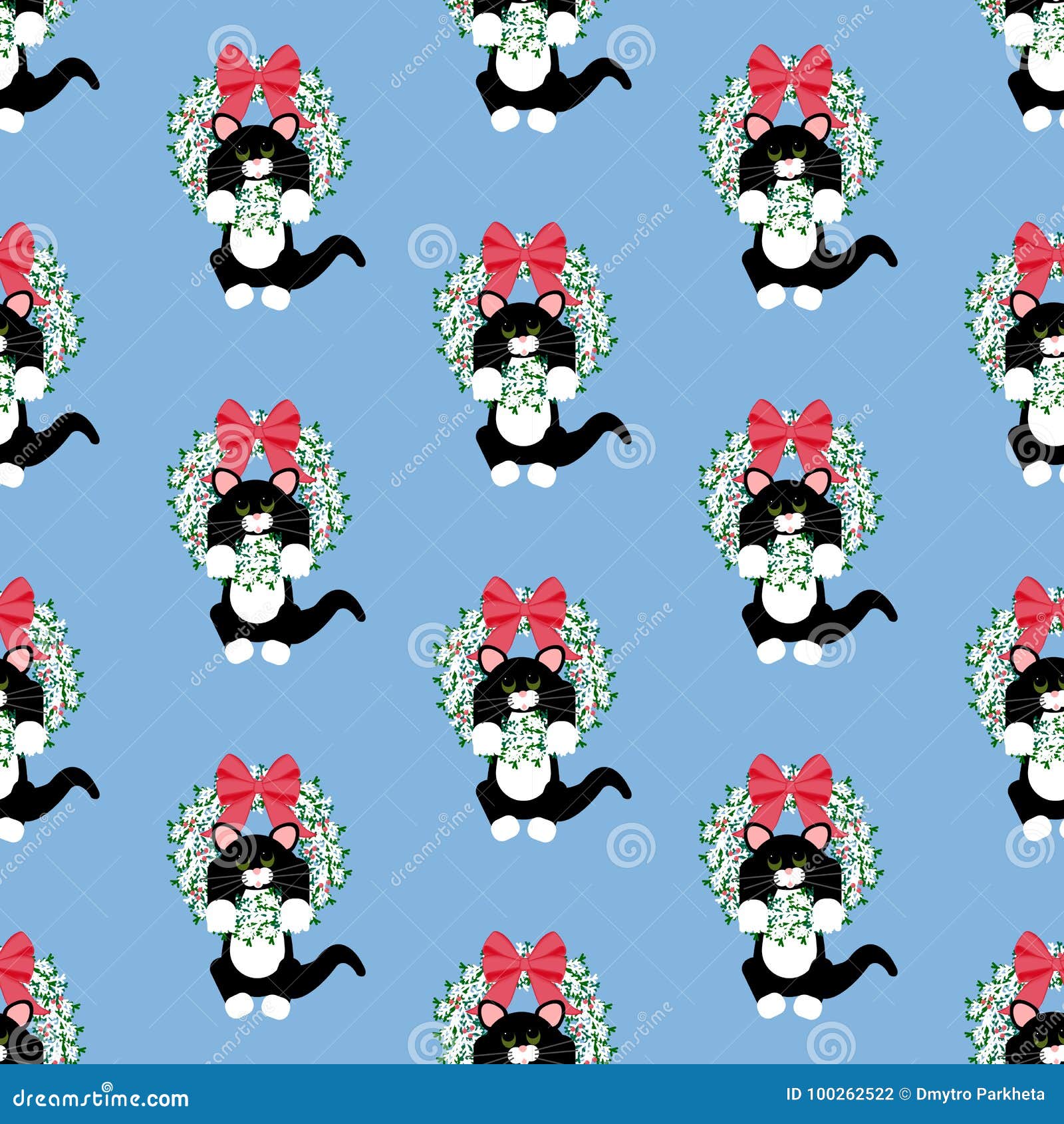 Cat in Christmas Wreath Pattern Stock Vector - Illustration of cartoon ...