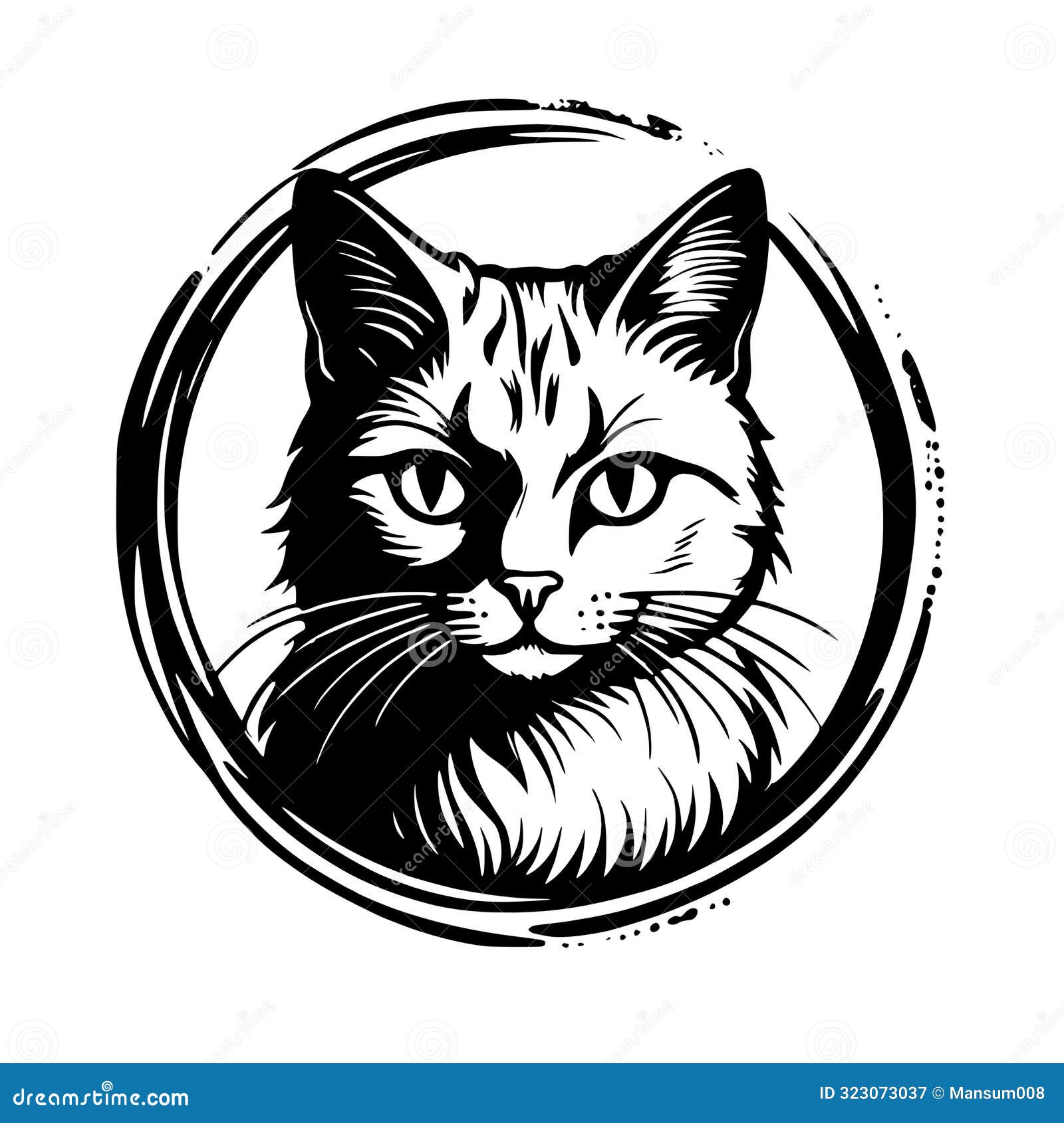 Cat with Circle Frame on White Stock Illustration - Illustration of ...