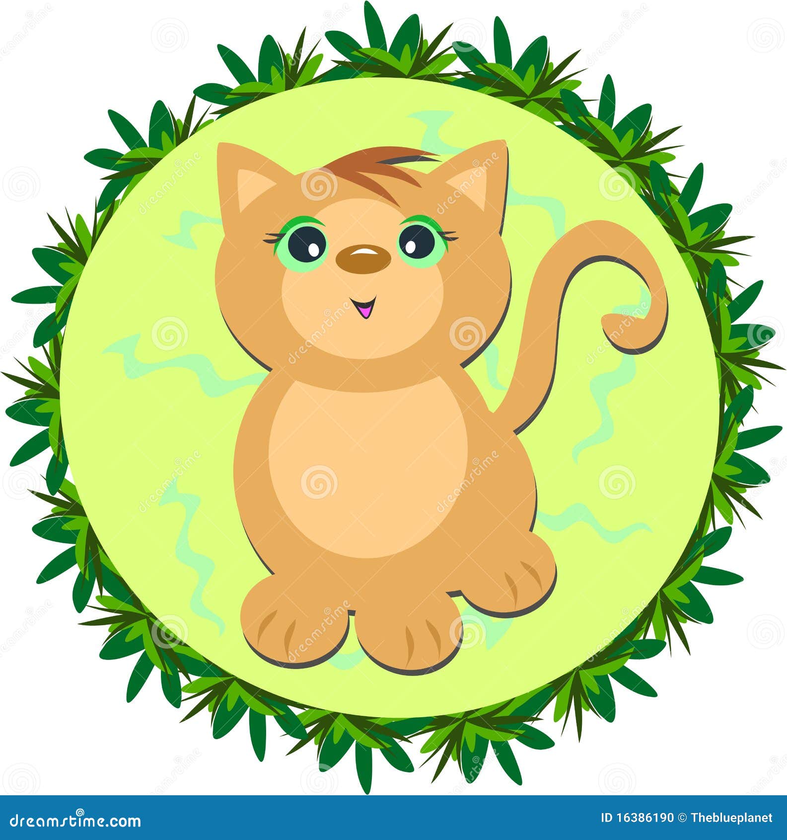 Cat in a Circular Leaf Frame Stock Vector - Illustration of ears ...