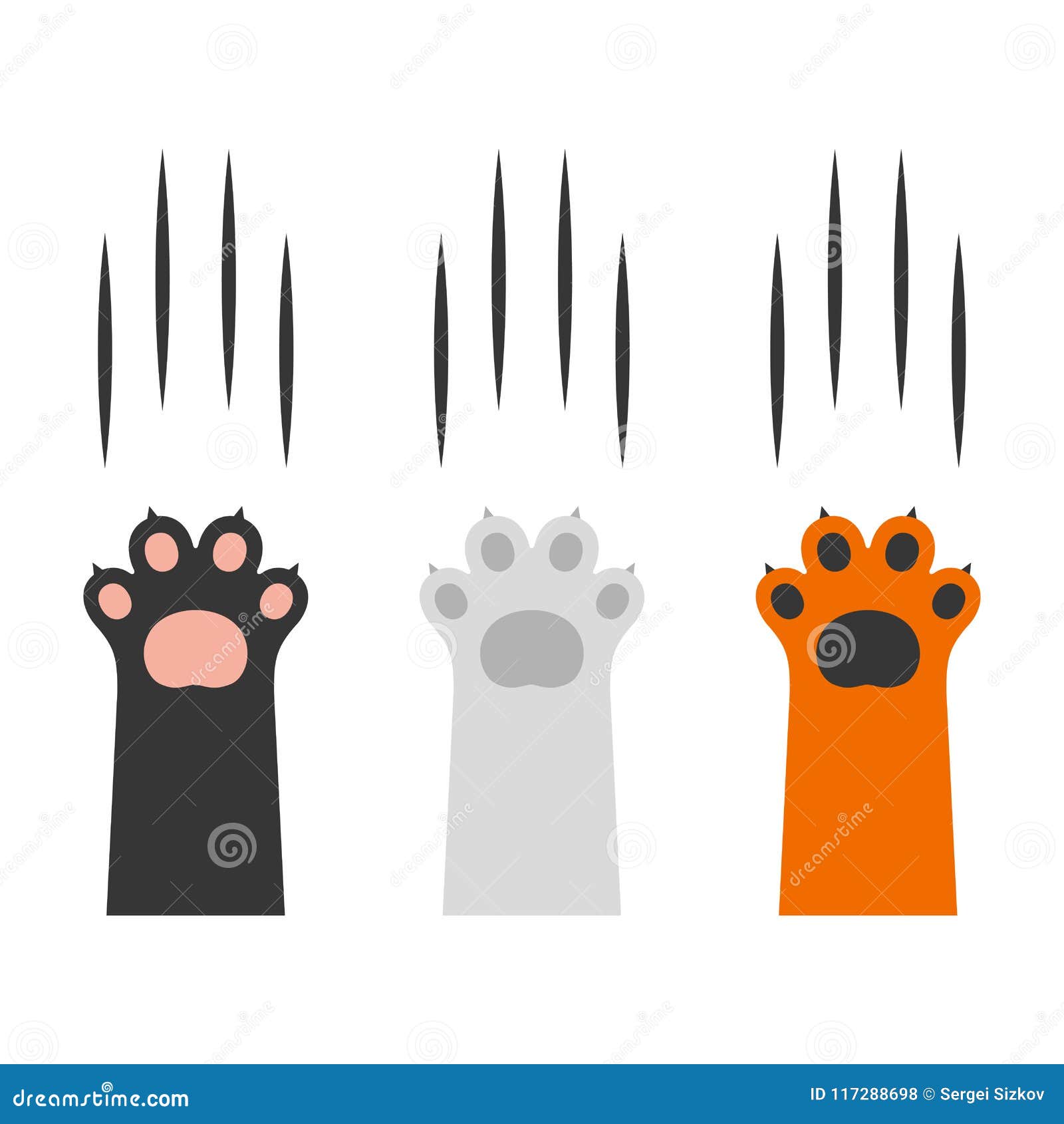 Cat Claw Scratching Set. White Paw Print Leg Foot. Bloody Claws Animal ...
