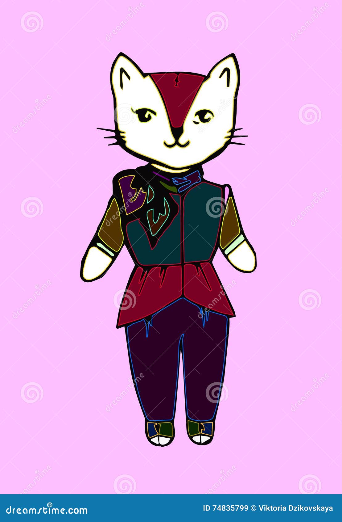 Cat in the Clothes Painted in the Style of Graphics . Stock ...