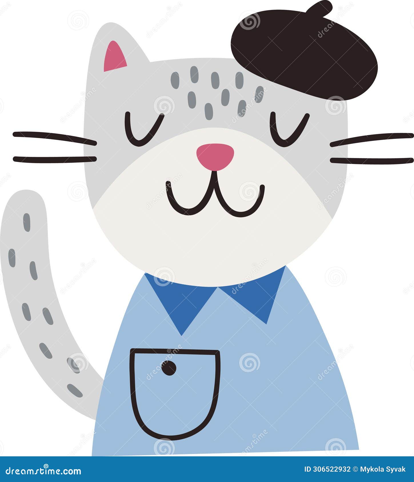 Cat in Clothes Portrait stock illustration. Illustration of adorable ...